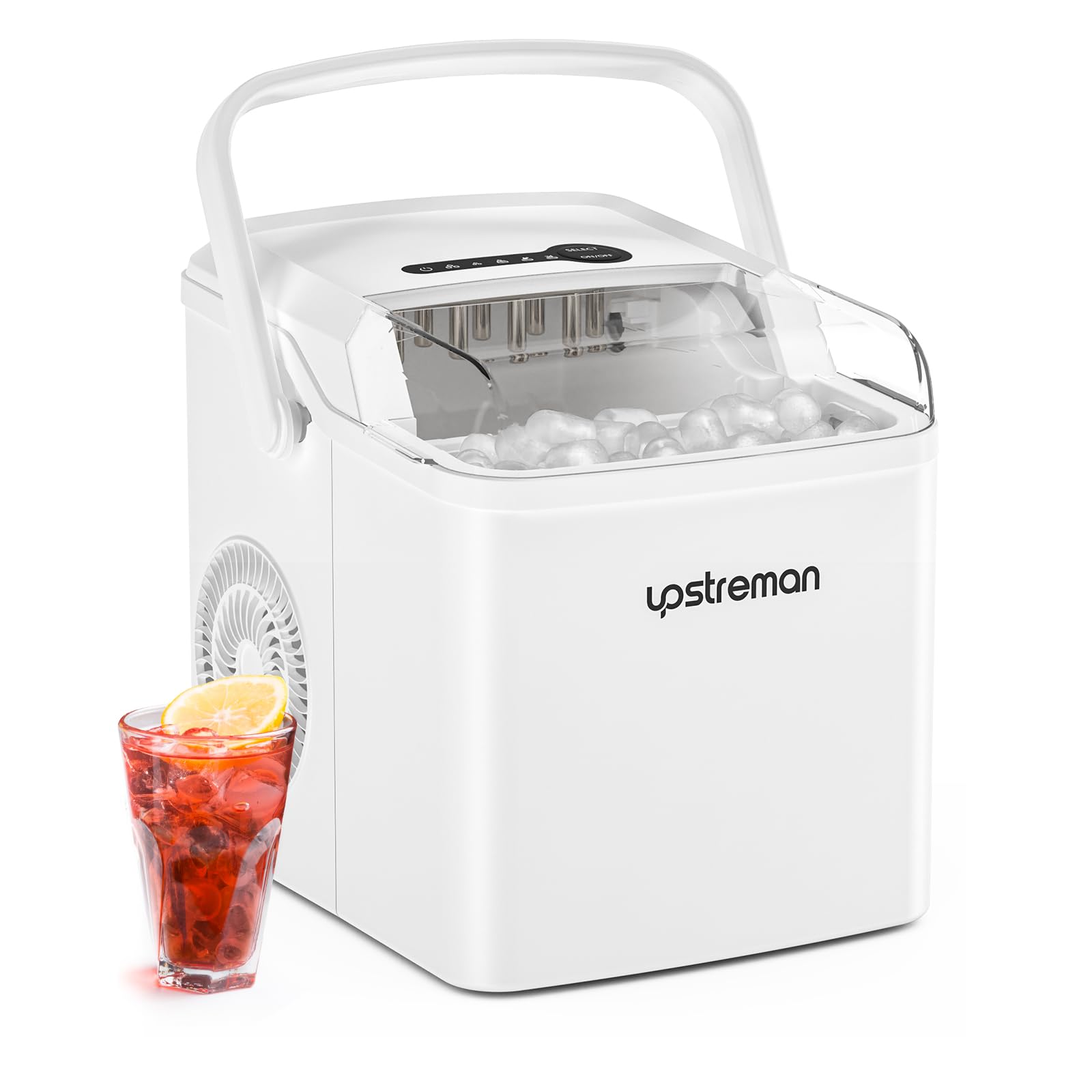 Upstreman Y90 Countertop Ice Maker, Self-Cleaning, Portable Ice Machine, 26Lbs/24 Hours, 9 Ice Cubes Maker Machine, Portable Bullet Ice Maker for Kitchen, Home, Bar, Office, White