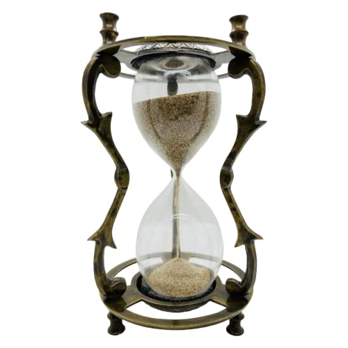 Royal Handicraft Zig-Zag Antique Timer Vintage Style Brass & Glass Sand Timer Hourglass Nautical Maritime Sand Clock. Dual Side Beautiful Engraved Design Unique Sand Brown
