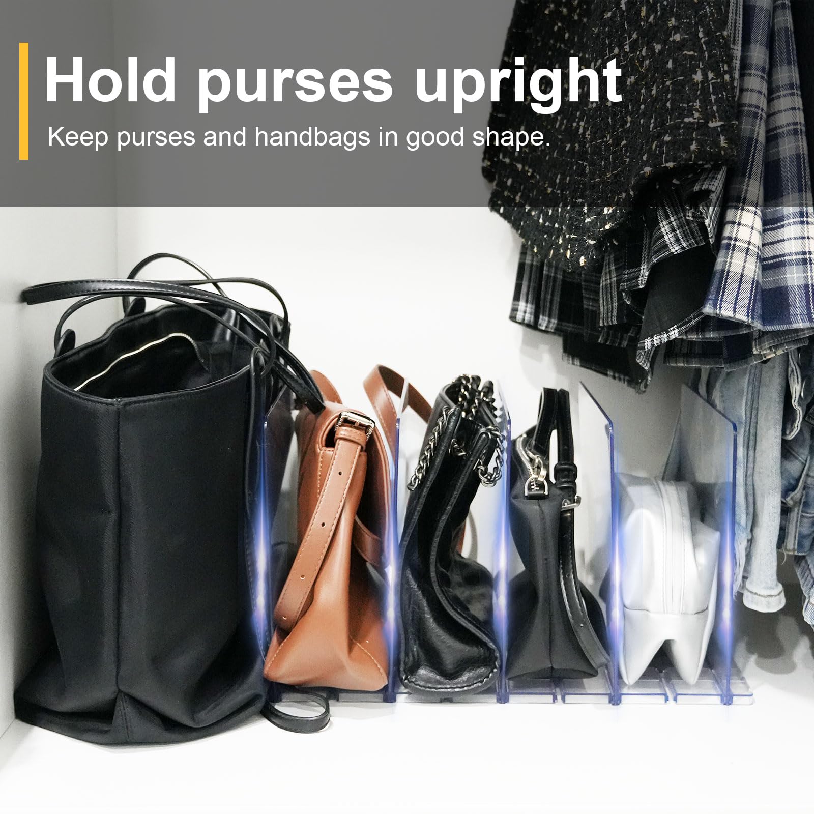 storasier Purse Organizer for Closet 2 PACK,Clear Closet Bag Storage Dividers Rack,Shelf Dividers for Closet Organization,Handbag Organizer