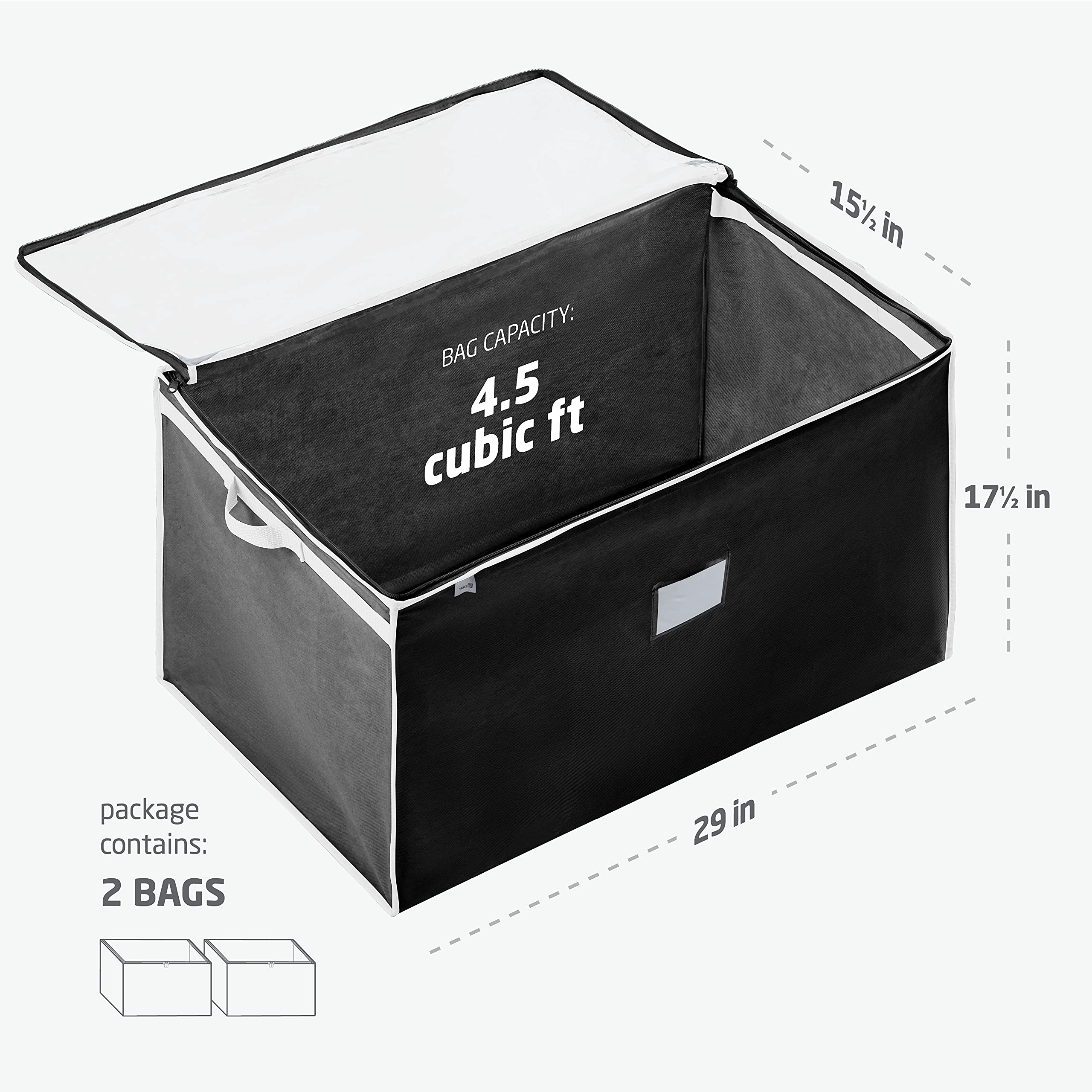 ZOBER Jumbo Storage Bag Organizer (2 Pack) Large Capacity Storage Box with Reinforced Strap Handles, PP Non-Woven Material, Clear Window, Store Blankets, Comforters, Linen, Bedding, Seasonal Clothing