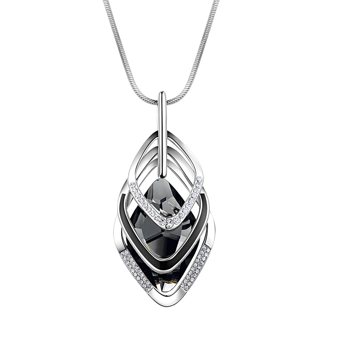 GexoOmgo Long Chain Necklace for Women Crystal Sweater Triple Stack Zirconia Pendant Rhombic Rhinestone Pendant Necklace-Silvertone Fashion Jewelry for Women