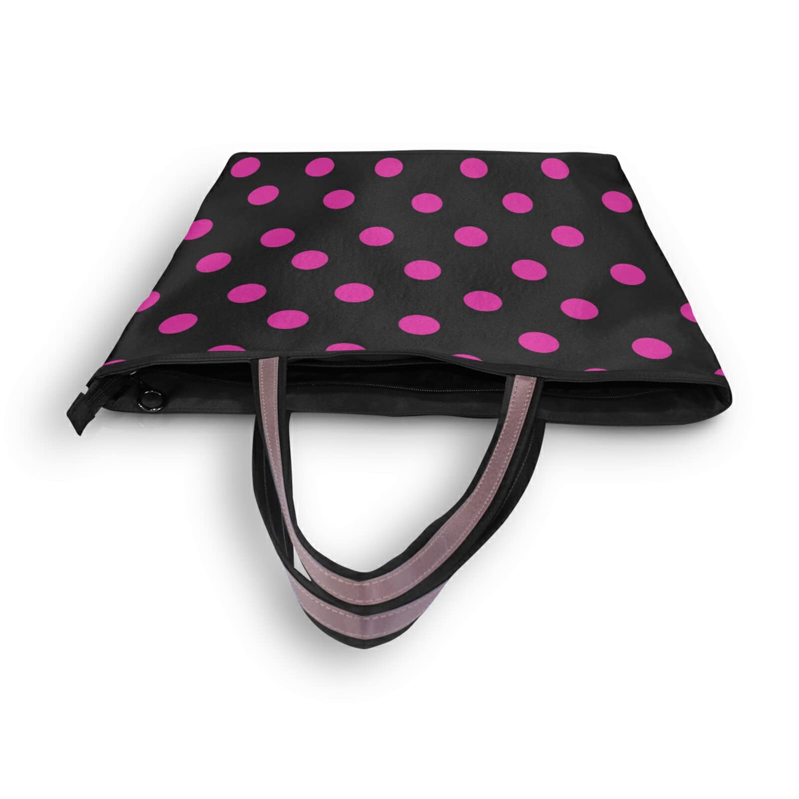 HJJKLLP Women Large Tote Top Handle Shoulder Bags Black With Pink Polka Dot Ladies Handbag