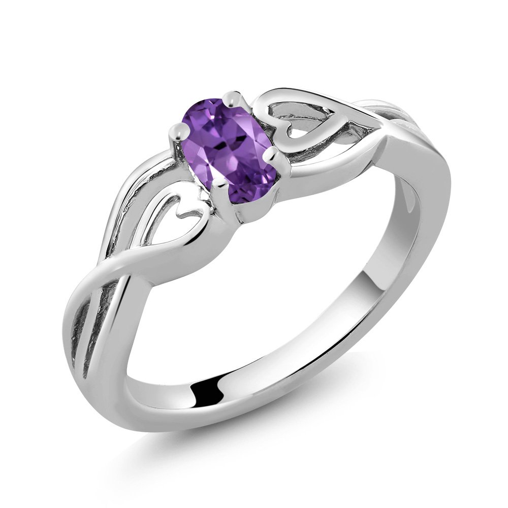 Gem Stone King 925 Sterling Silver 6X4MM Oval Gemstone Birthstone Heart infinity Ring | Wedding Anniversary Promise Ring For Women | Available In Size 5, 6, 7, 8, 9