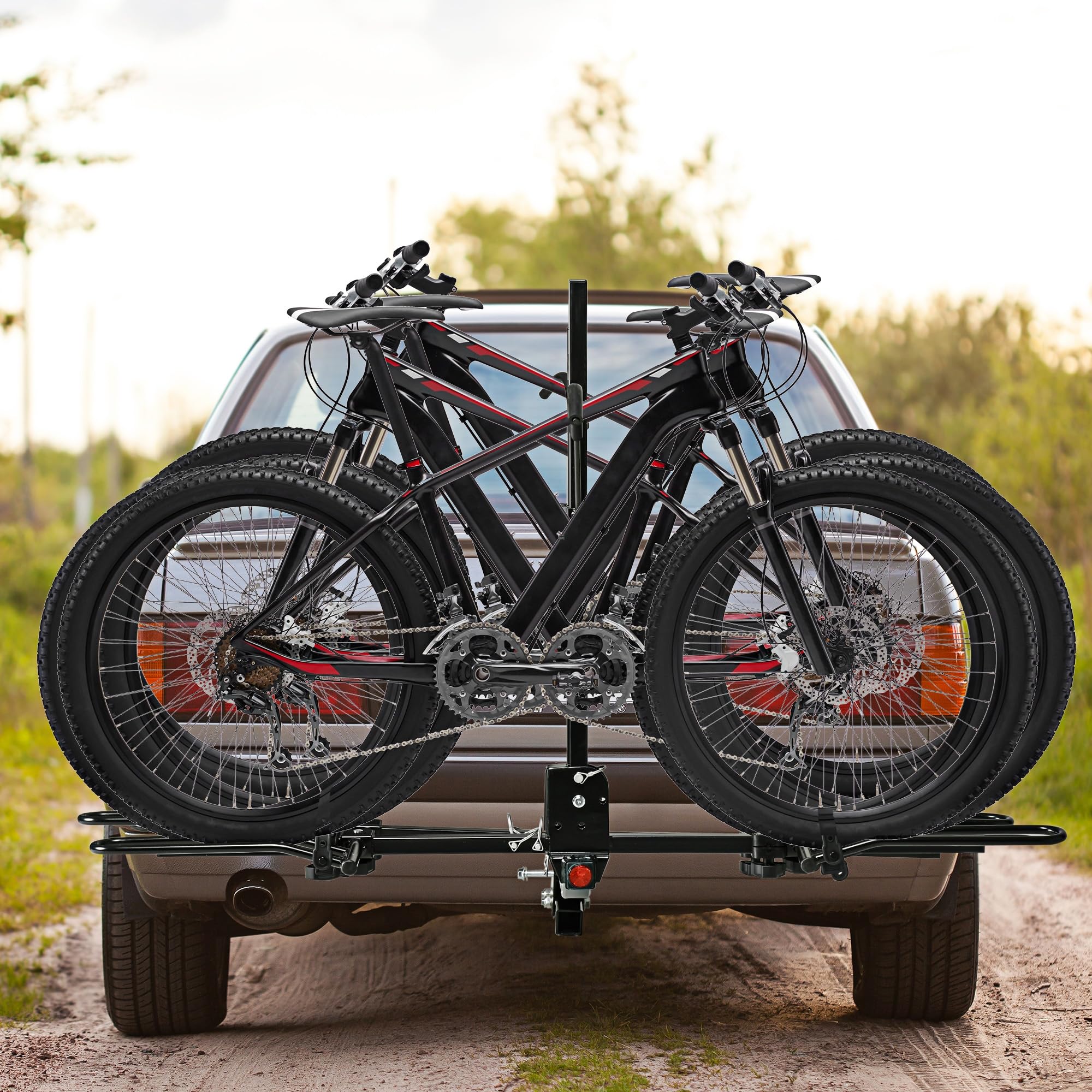 HOMCOM 4 Bike Rack Hitch Mount for Car, Truck, SUV, Minivan, Foldable Bicycle Carrier for 2" Hitch Receiver with Easy Trunk Access, 155 lb. Weight Capacity