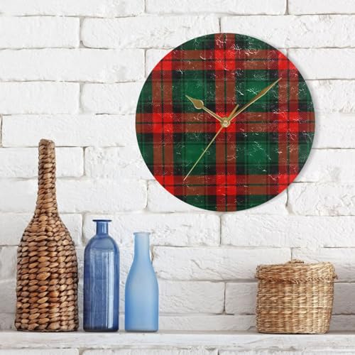 Haskirky Round Digital Clock Red and Green Grid Creative Decorative Quiet Not Ticking Clock,Bedroom Living Room Bathroom Kitchen Office Wall Ornament (Gold 10x10In)