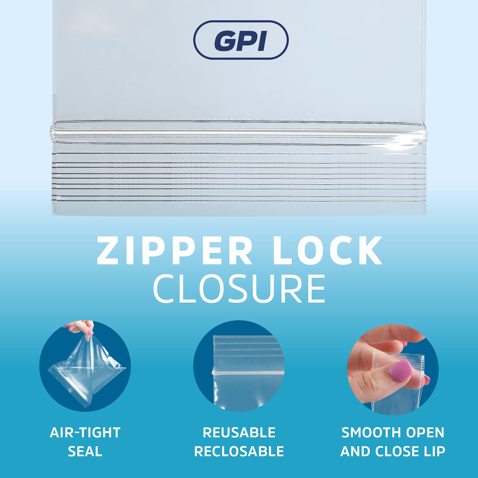 GPI Clear Plastic Reclosable ZIP Poly Bags, Case of 500, 2-mil Thick, 2 Inch x 3 Inch, For Travel, Storage, Shipping