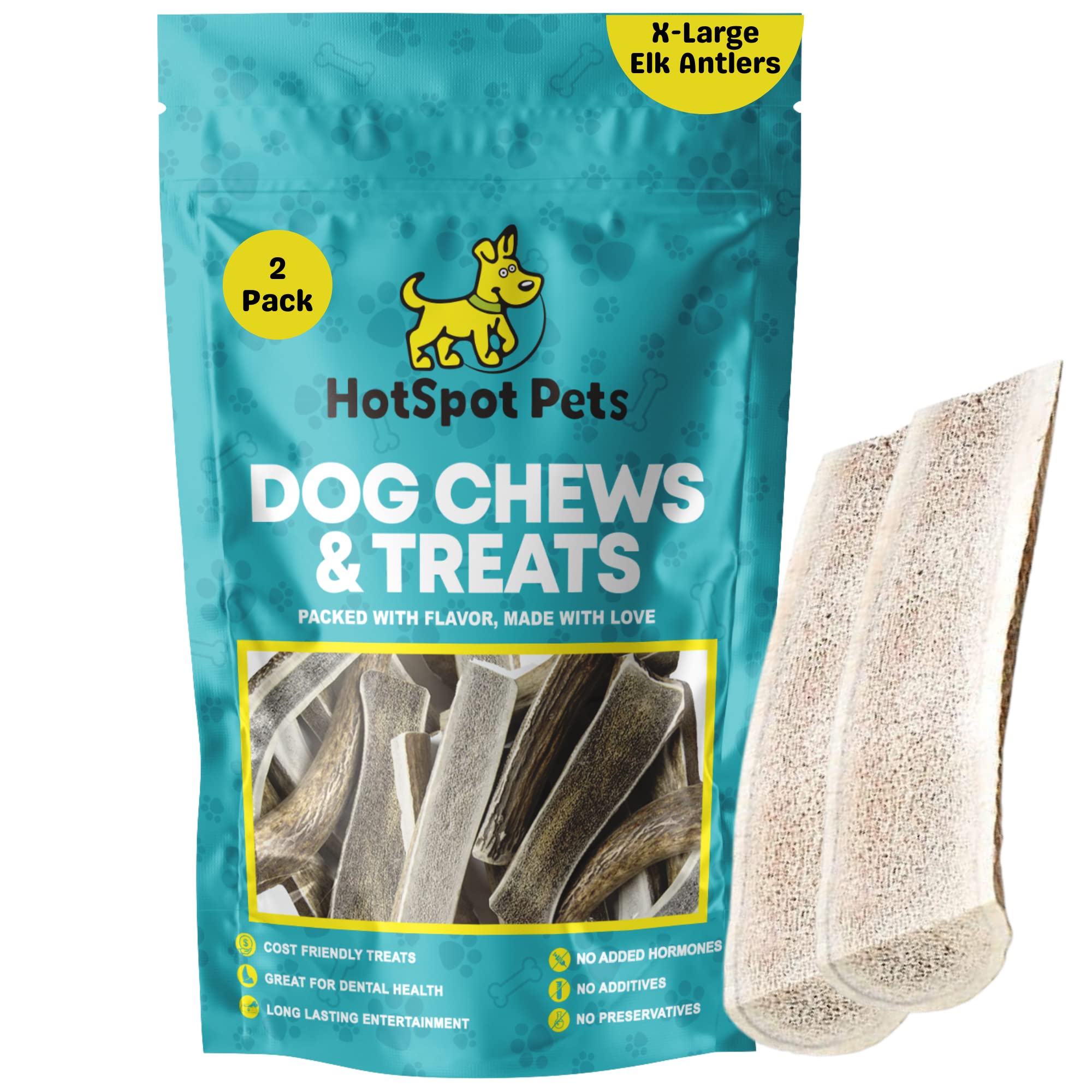 hotspot pets Split Elk Antlers for Dogs X-Large 8+ Inches- Premium Elk Antlers for Dogs 50+Lbs (2 Pack) Naturally Shed Antler Bone for Large Breed Aggressive Chewers -Sourced in USA