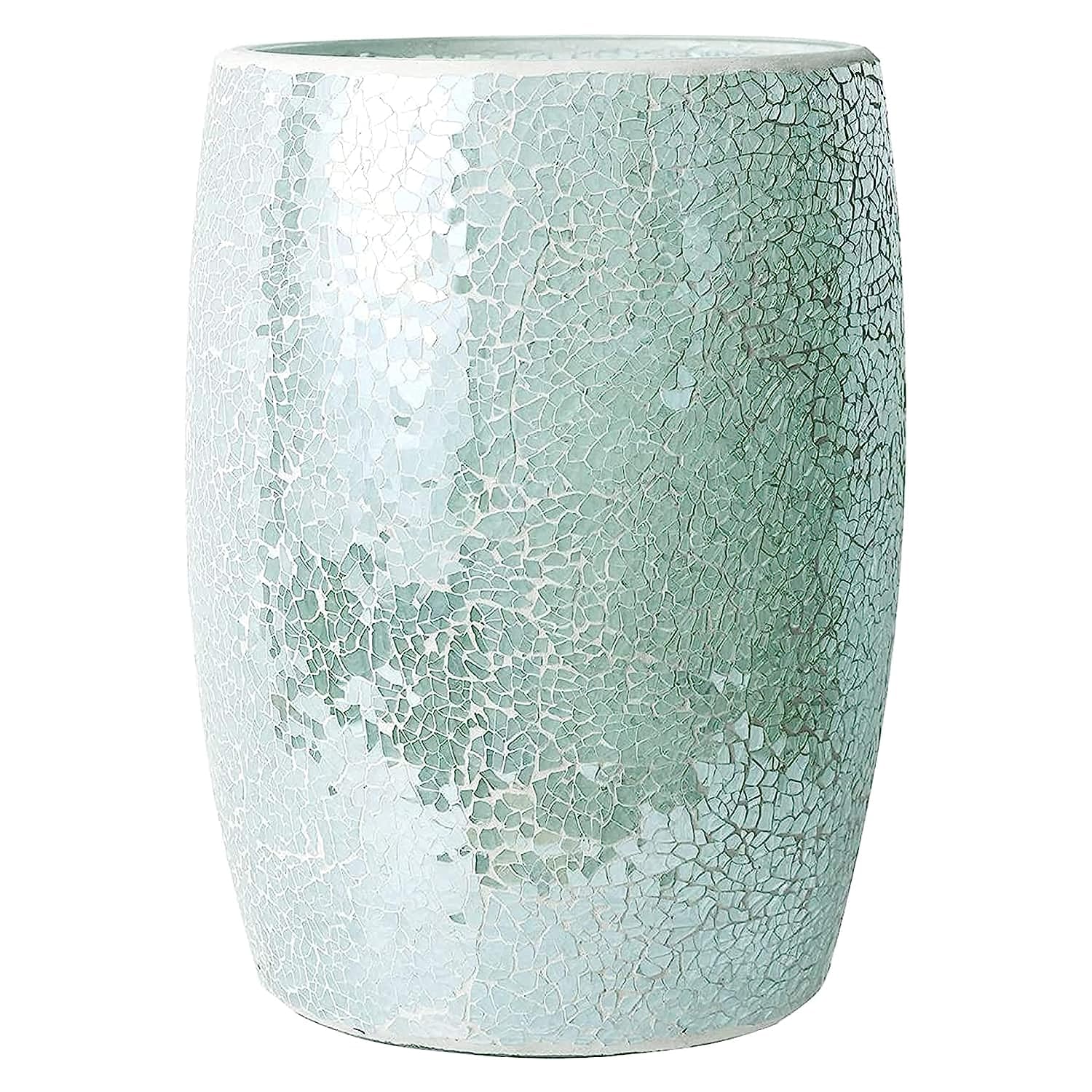 WHOLE HOUSEWARES Mosaic Wastebasket - Glass Decoration Bathroom Trash Can - Shiny Finish Bathroom Accessory - 7.5" x 10" - Turquoise