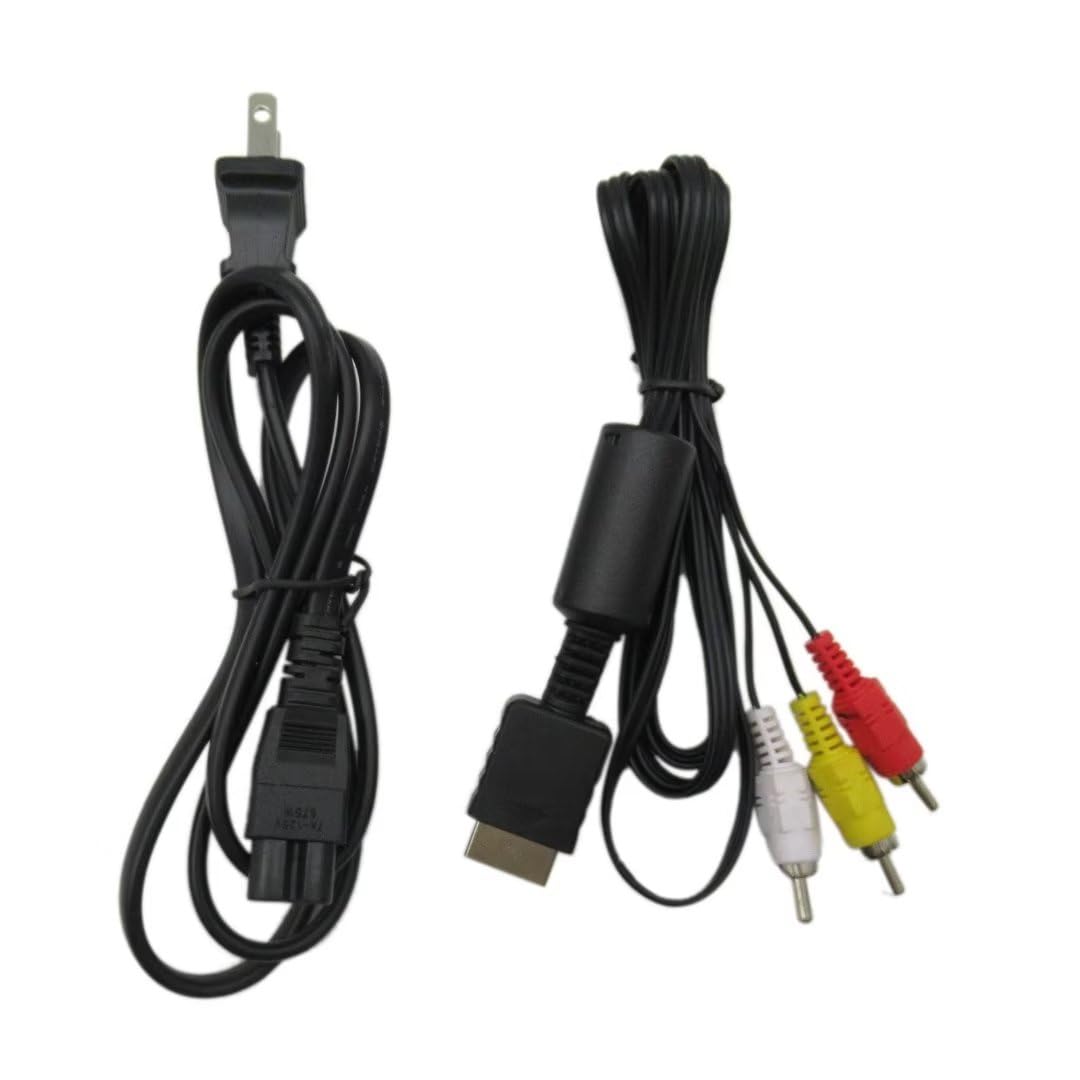 Gxcdizx New AV Cable & AC Power Cord Bundle Strong for Sony Playstation 2 PS2