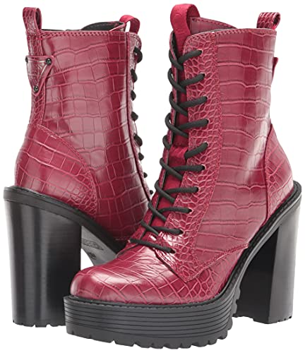 Guess Women's KANIELA Ankle Boot, Merlot Red Crocodile, 5.5