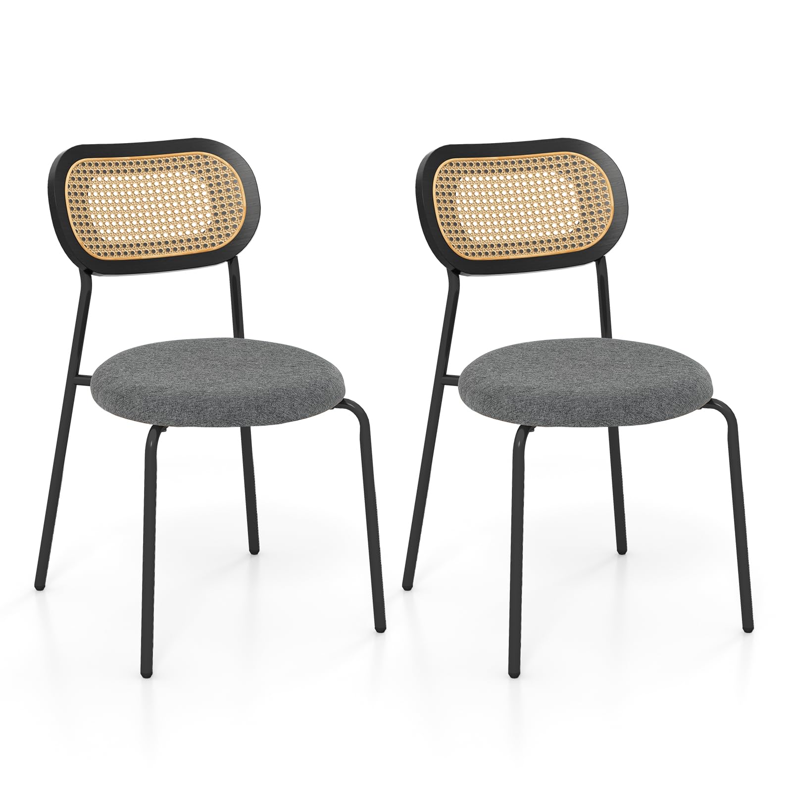 Giantex Rattan Dining Chairs Set of 2, Upholstered Kitchen Chairs with Metal Legs, Max Load 300 Lbs, PU Leather Dining Side Chairs with Round Padded Seat, Modern Dinner Chair for Dining Room, Brown