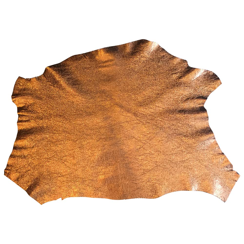 Genuine Leather Hides - Spanish Full Skin - Brown Copper Color - 5 sq ft - 26¨x 24¨ at Longest and widest- 1 oz. avg Thickness - Lambskin -Upholstery-Craft -Bookbinding-Material