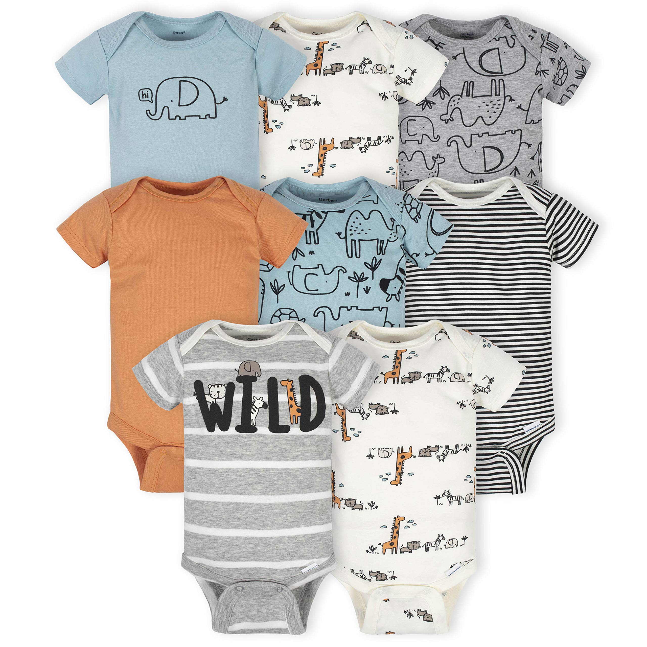 Gerber Baby Boy's 8-Pack Short Sleeve Onesies Bodysuits, Jungle Blue, 3-6 Months