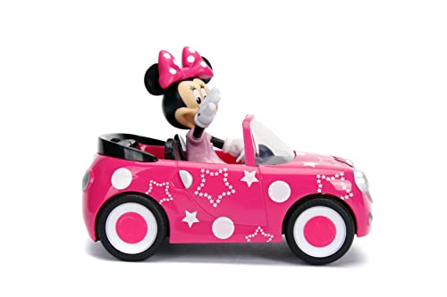 Disney Junior 7.5" Minnie Mouse Roadster RC Remote Control Car Pink 27MHz, Toys for Kids , Pink With Stars and Polka Dots