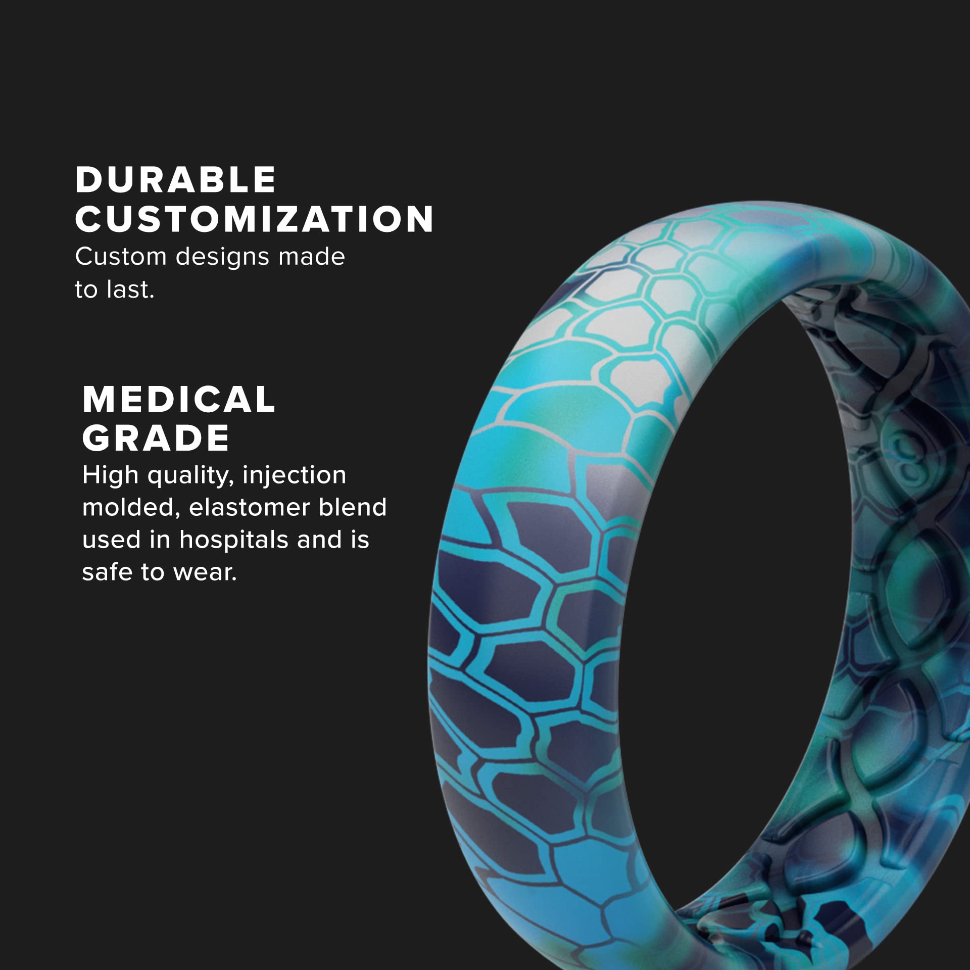 Groove Life Kryptek Thin Pontus Silicone Ring - Breathable Rubber Wedding Rings for Women, Lifetime Coverage, Unique Design, Comfort Fit Ring - Size 8