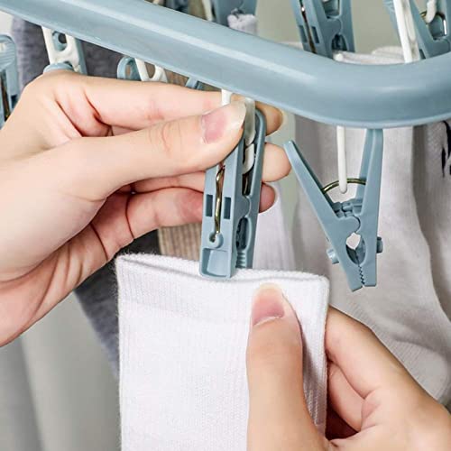 Sock Hanger, 2PCS Folding Clothes Drying Rack with 32pcs Pegs and Swivel Hook, Rotatable Sock Dryer, Underwear Hanger for Lingerie Clothes, Wind-Proof Hanging Sock Rack for Socks, Underwear