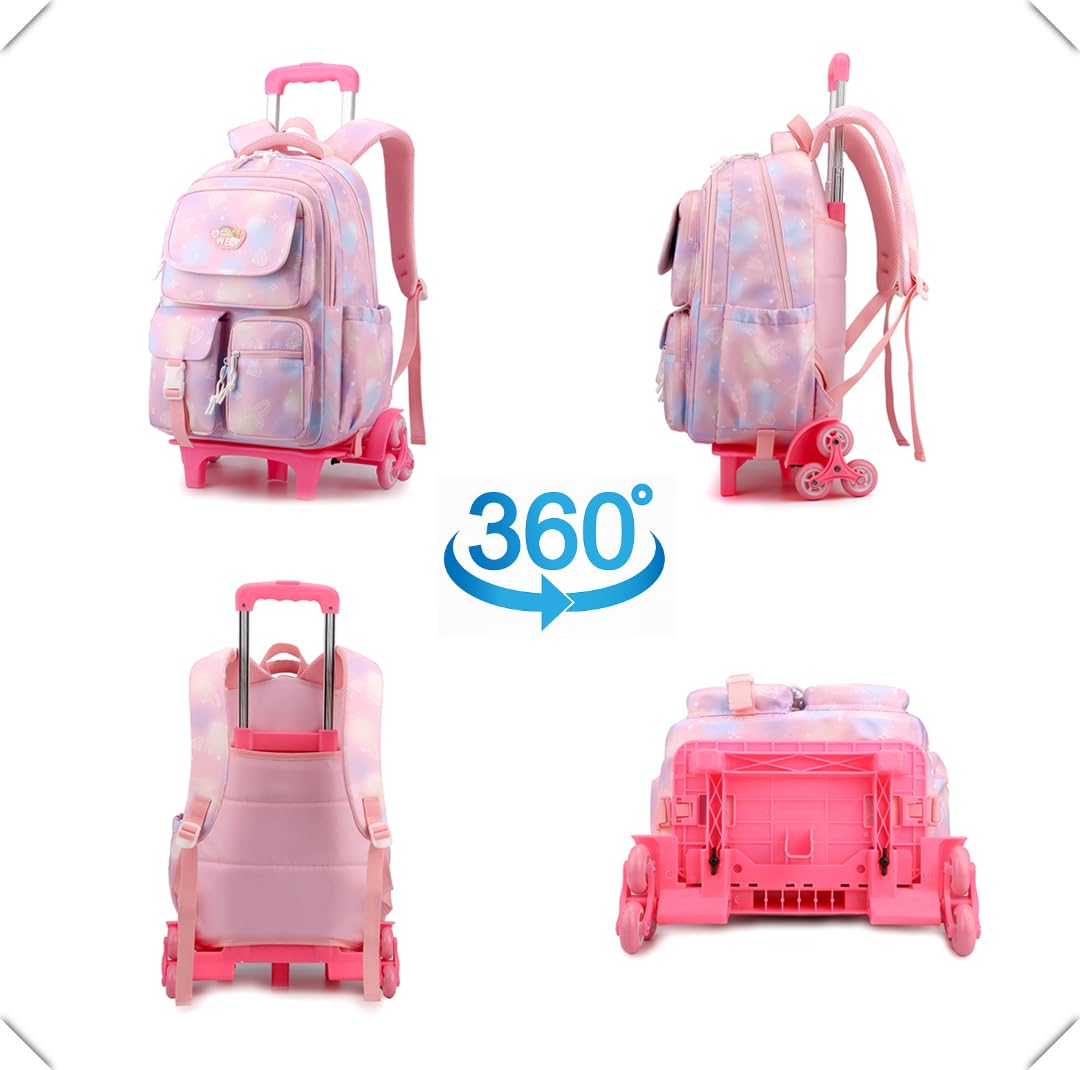 Galaxy Boys Rolling Backpack for School Elementary, Trolley Bookbags School Bags Backpacks for Kids Boys with 6 Wheels