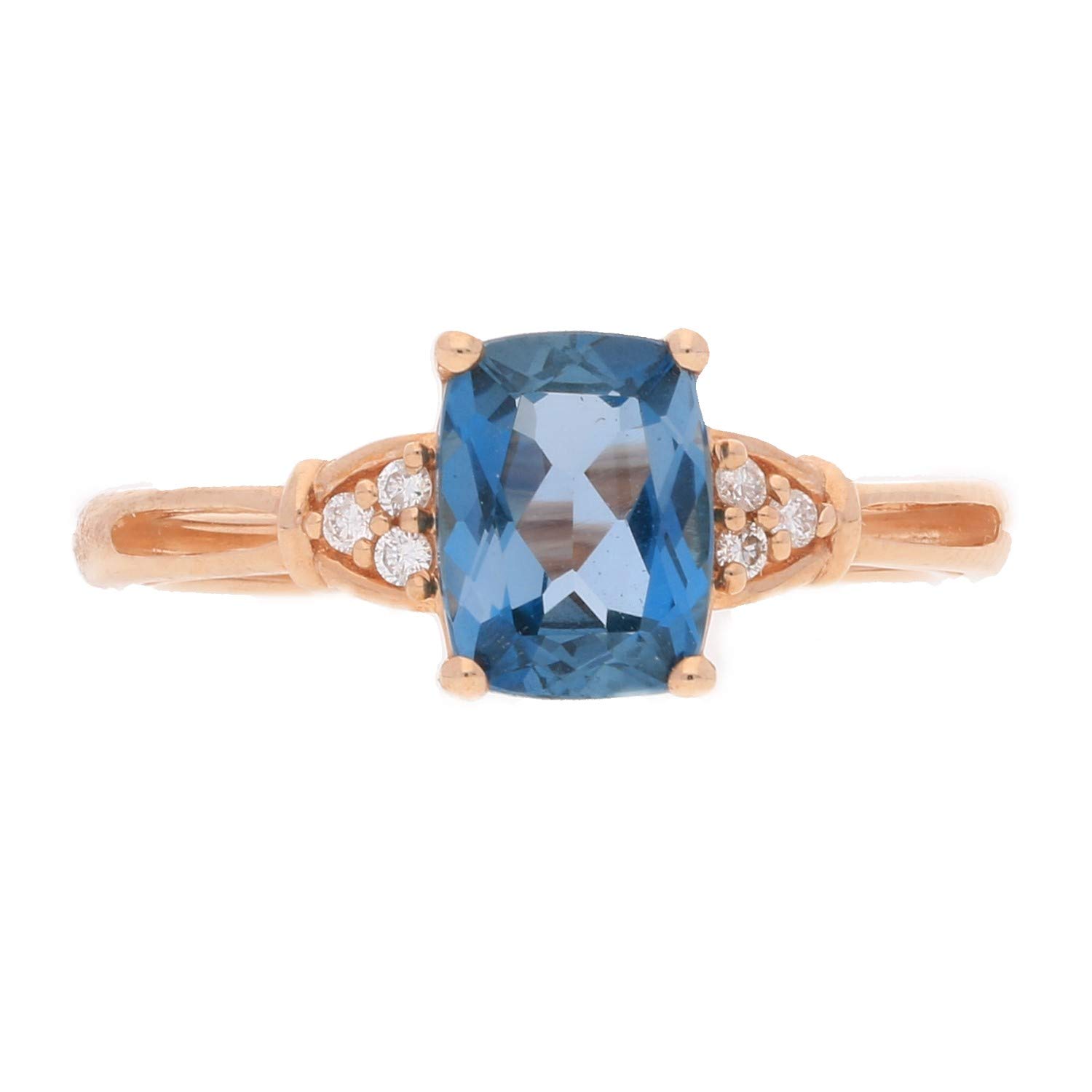 Gin & Grace 10K Rose Gold Natural Diamond (I1,I2) & Genuine London Blue Topaz Engagement Propose Promise Ring for Women