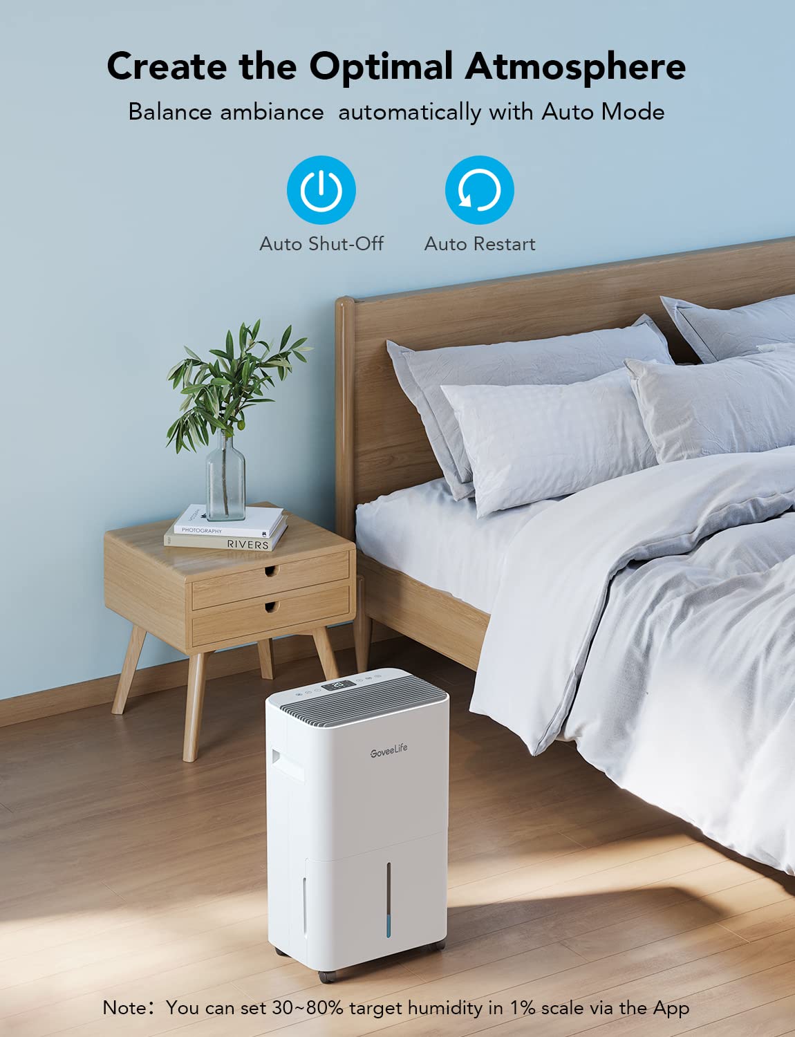 GoveeLife Smart Dehumidifier for Basement Upgraded, Max 50 Pint Energy Star Certified WIFI with Drain Hose Continuous Drainage, Remote Control Dehumidifiers Home, Bathroom, Closet