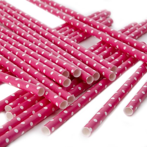 Ginger Ray ES-102 Polka Dot Paper Party/Wedding Straws Hot, Pink, 19.5 cm