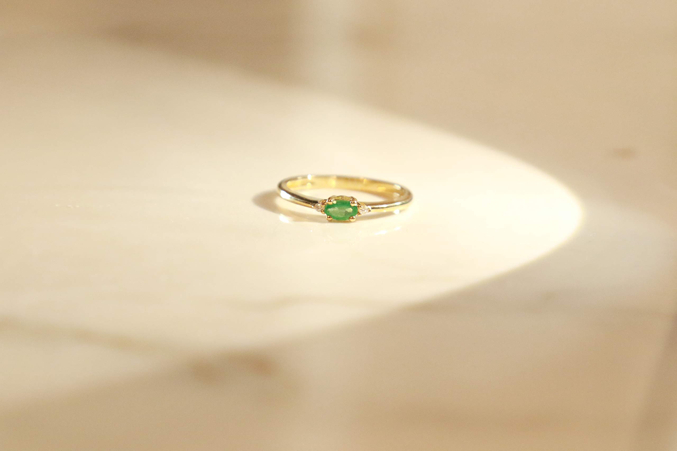 Gin & Grace 10K Yellow Gold Natural Diamond (I1,I2) & Natural Emerald Engagement Propose Promise Ring for Women
