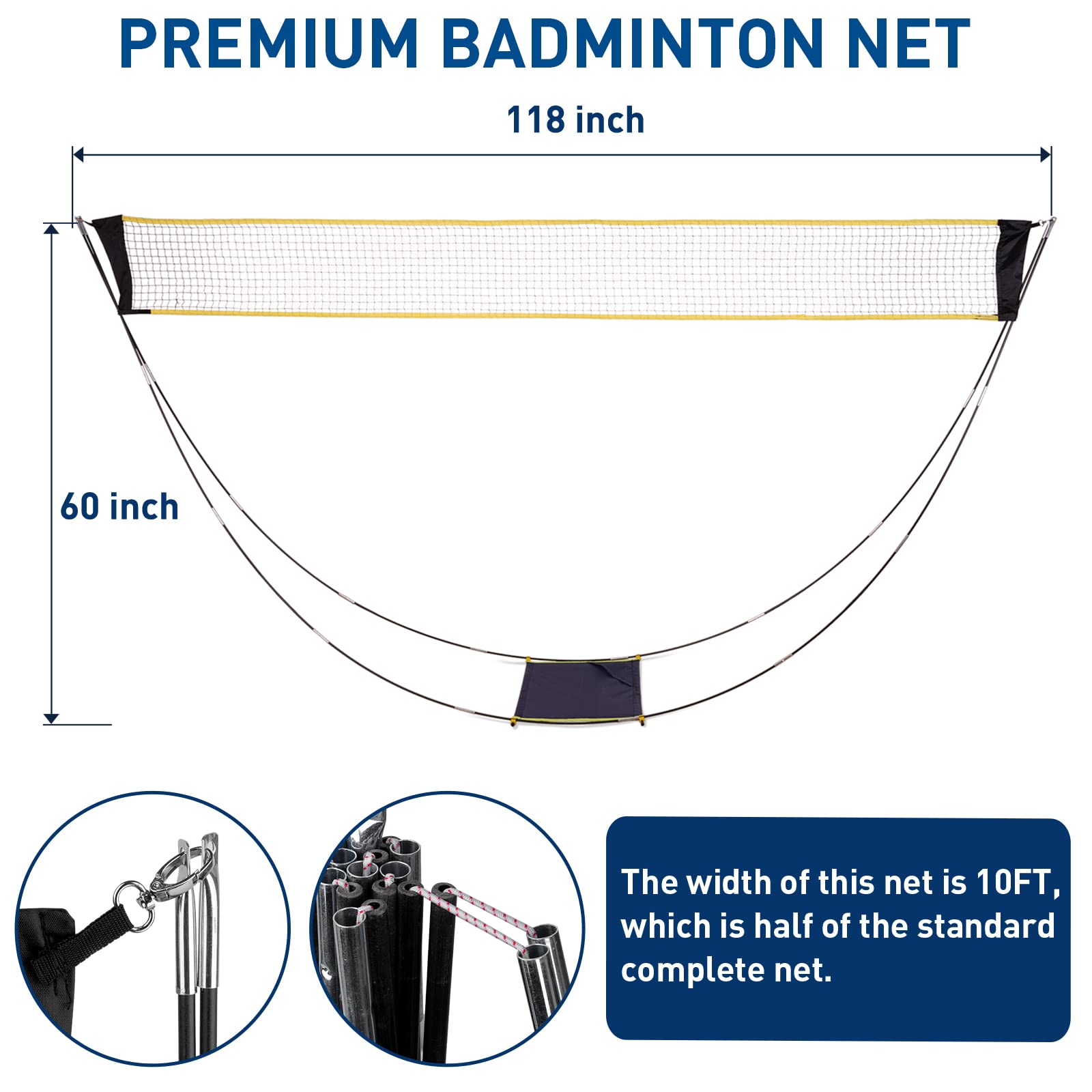 HIRALIY Complete Badminton Set, Badminton Rackets Set of 4 for Outdoor Backyard Games, Includes 1 Portable Badminton Net, 4 Rackets, 12 Plastic Shuttlecocks, 4 Replacement Grip Tapes and 1 Carry Bag