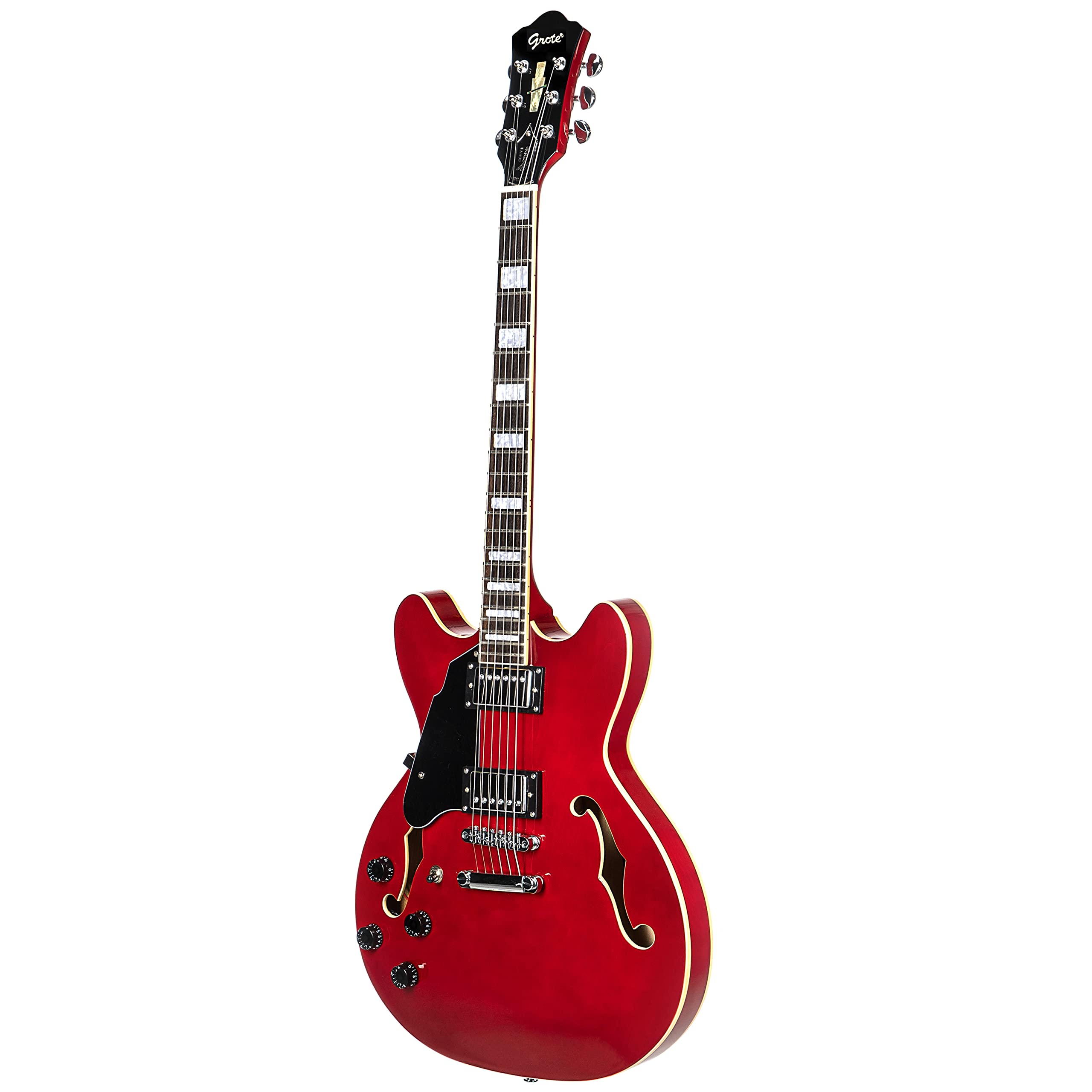 Grote Full Scale Left-Handed Electric Guitar Semi-Hollow Body Guitar Stainless Steel Frets(Cherry red)