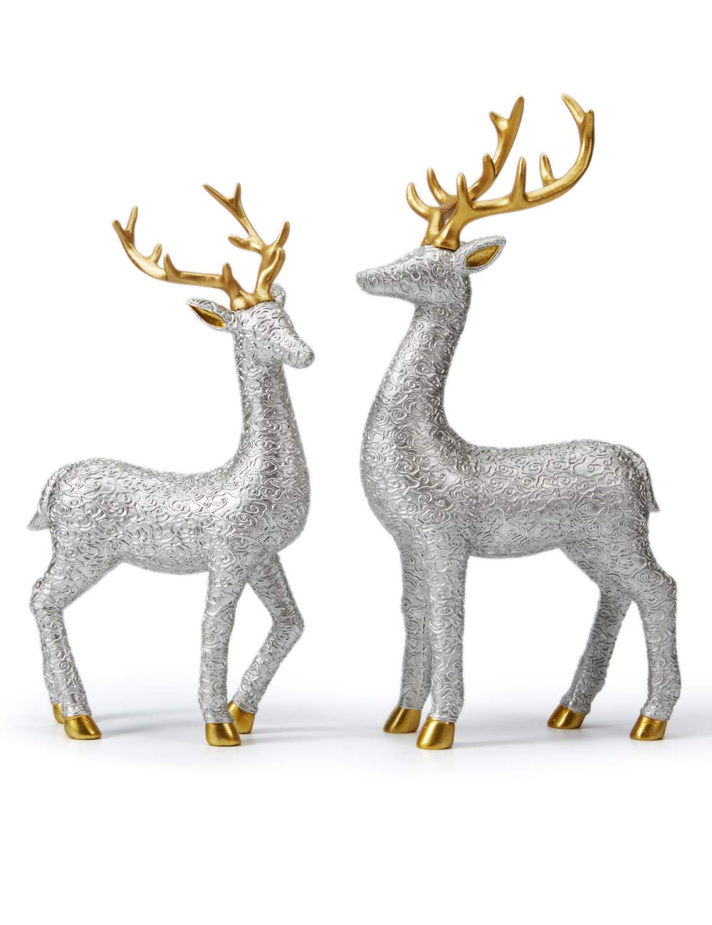 HAUCOZE 2pcs Deer Statue Decor Reindeer Sculpture Home Gifts Modern Craft Table Centerpiece Arts Polyresin Silver 12inch