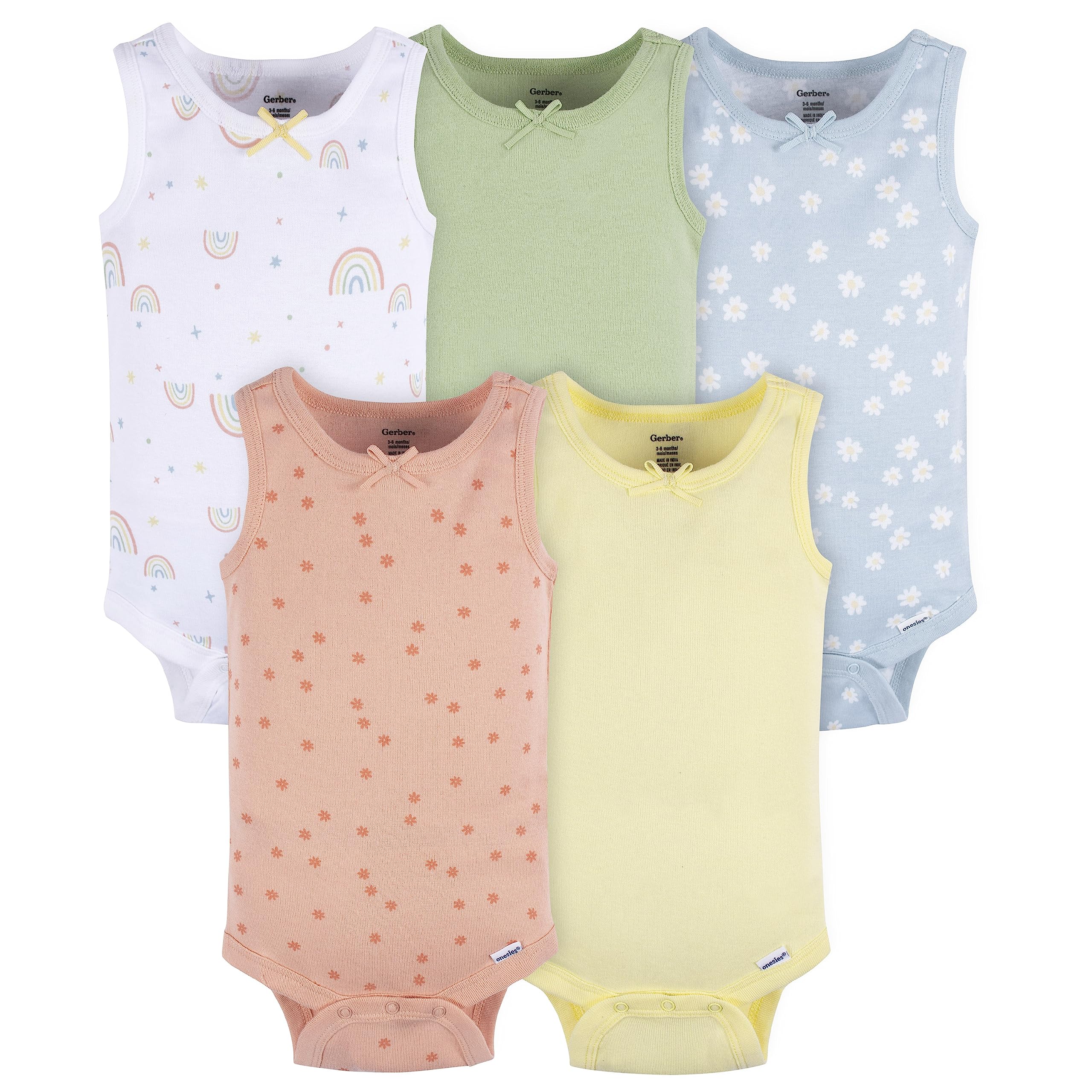 Gerber Baby Girls Multi-Pack Sleeveless Onesies Bodysuit Orange Flower 3-6 Months