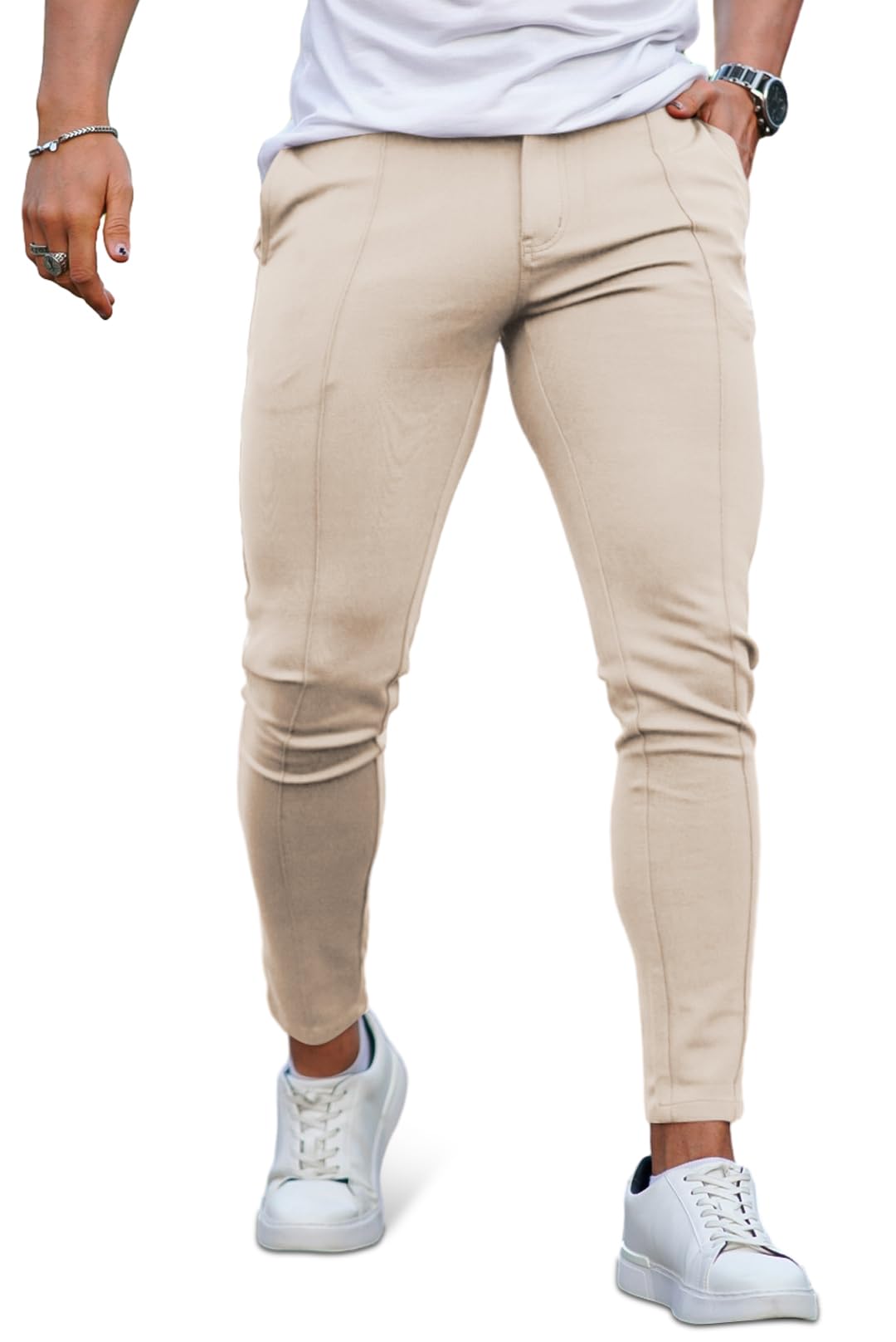 GINGTTO Mens Pleated Khakis Pants,Chinos Pants Men Slim Fit Stretch Dress Slacks for Men 36x30