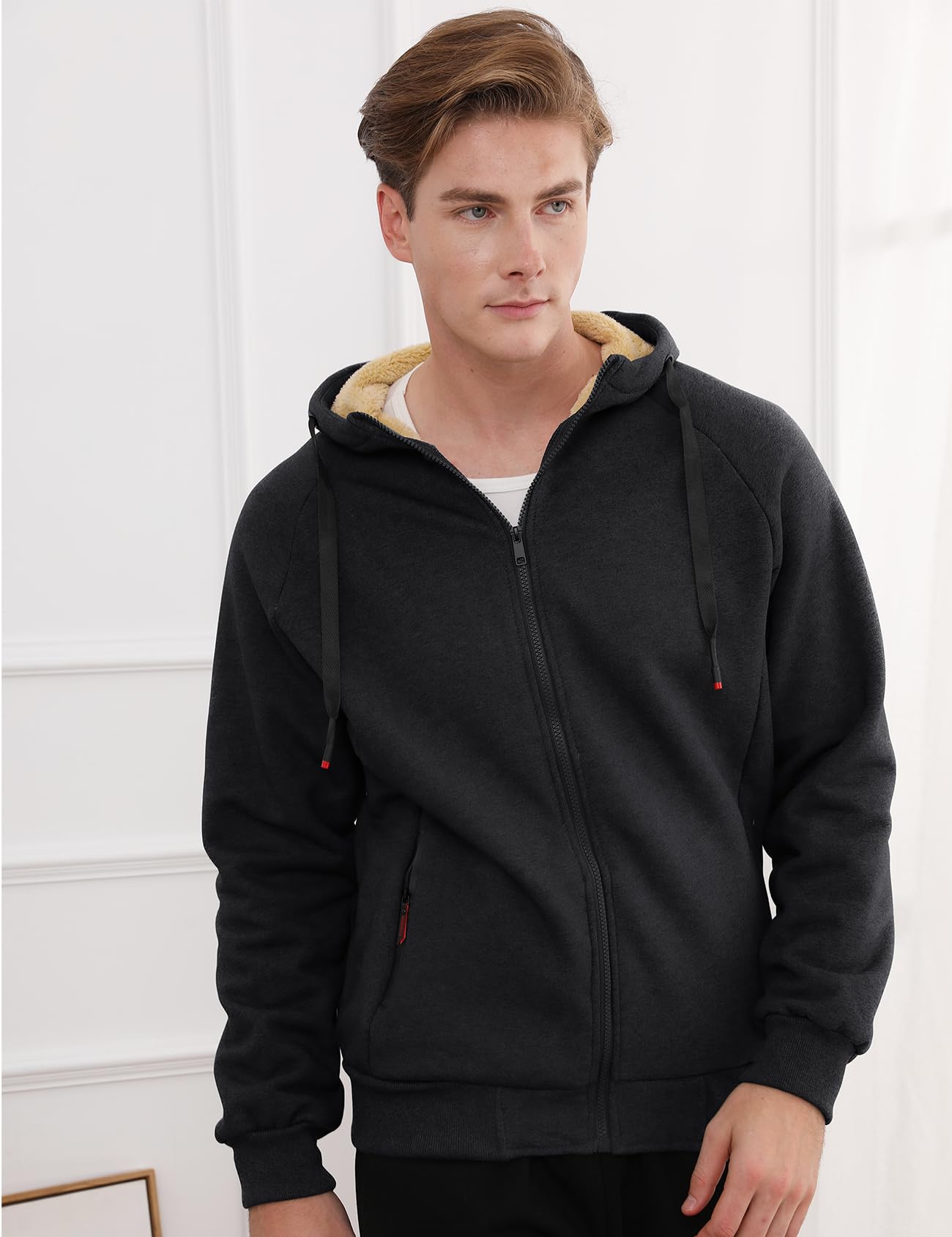 Gihuo Men's Winter Sherpa Lined Hoodie Zip Up Sweatshirt Heavyweight Warm Fleece Jacket with Pockets (Black, X-Large)
