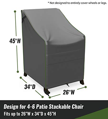 NUPICK Patio Stackable Chair Cover, 26 Inch Outdoor Furniture Chair Cover for 4-6 Stackable Dining Chair, 100% Waterproof, Rip-Stop and Weather Resistant, Grey