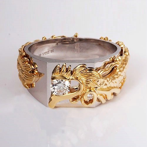 GOWE Chinese Dragon Themed Genuine 14k 585 White/Yellow Two Tone Gold Engagement Lab Grown Moissanite Diamond Ring Wedding Ring