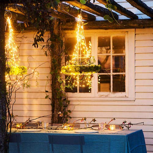 Hisafe Outdoor Solar String Lights, 66FT 200 LED Solar Powered Fairy Lights with 8 Lighting Modes Waterproof Decoration Copper Wire Lights for Patio Yard Trees Christmas Wedding Party,Warm White