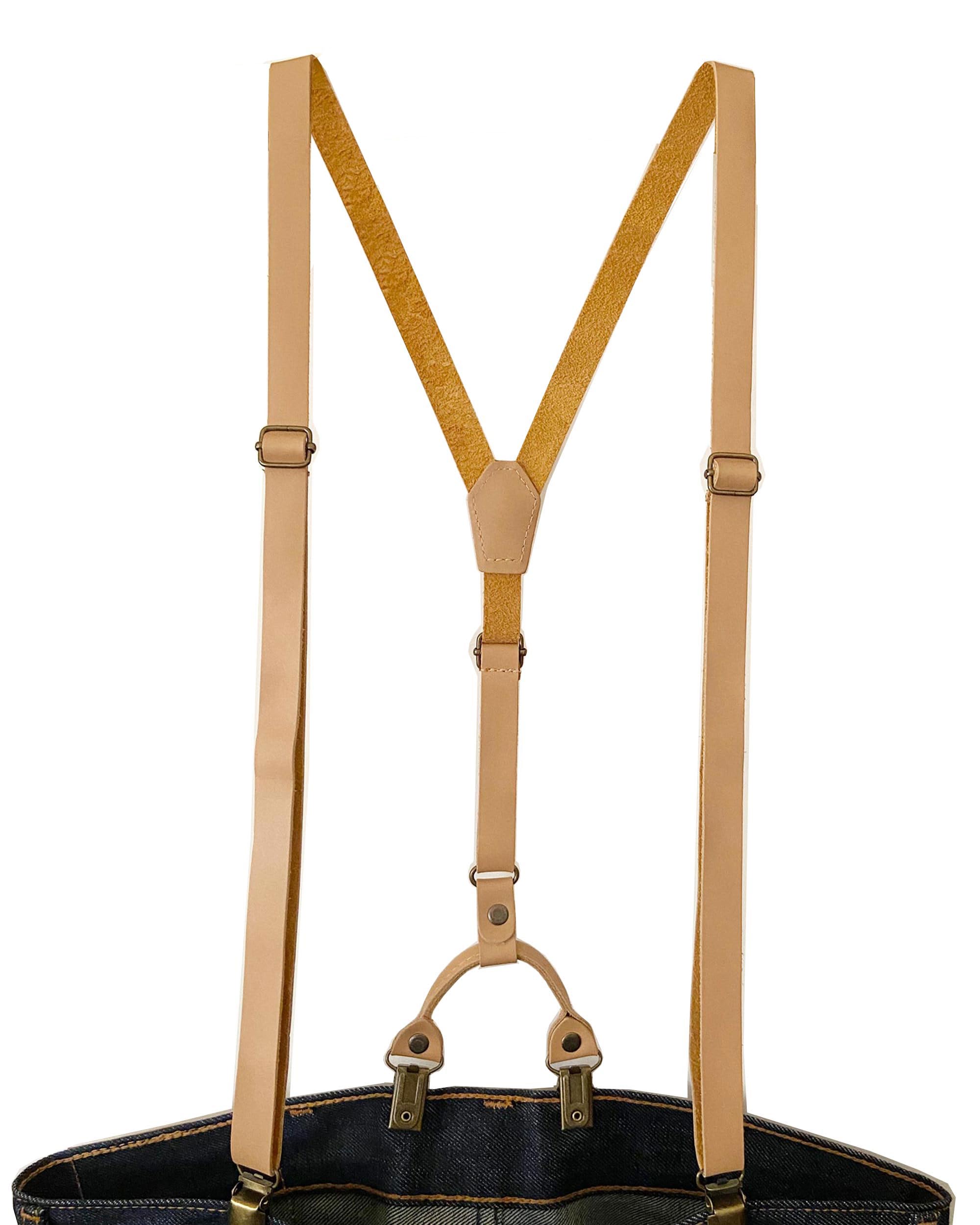 haoa Leather suspenders Y 0.59inchi Unisex, Double clip on the back side (Black)