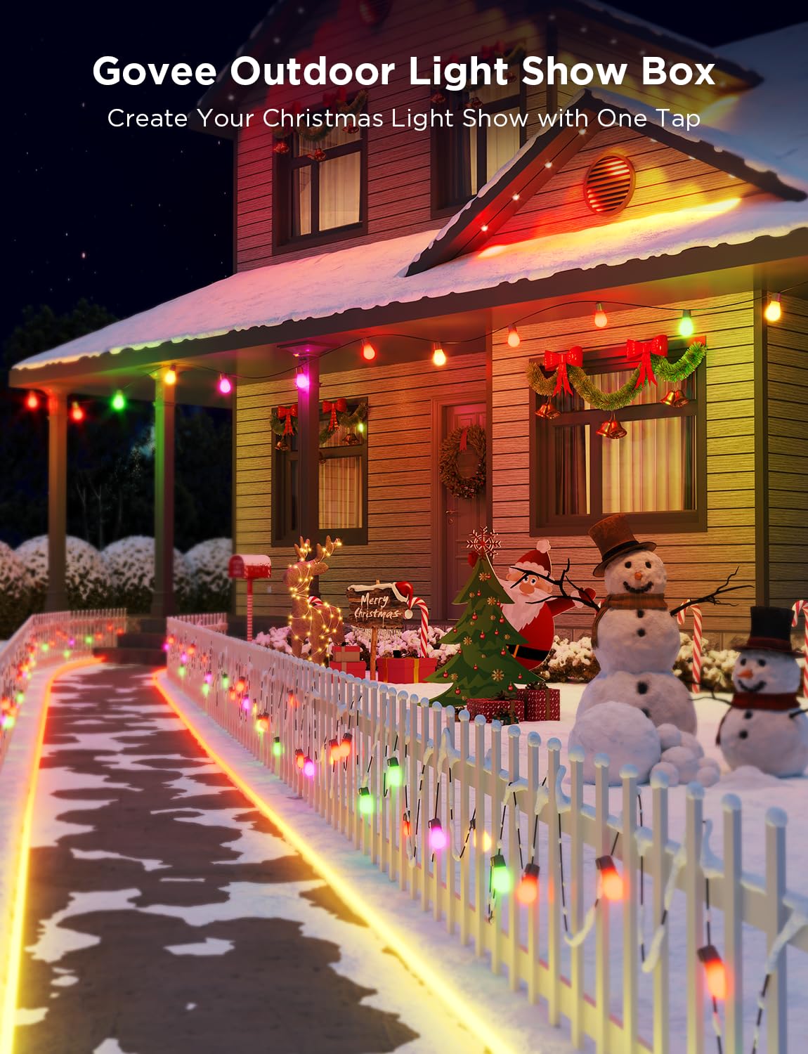 Govee 150ft Permanent Outdoor Lights Bundle Outdoor Light Show Box, Bluetooth Smart Group Control 10 Devices, IP65 Waterproof, Battery Powered, USB Charged, Support Outdoor and Indoor Light