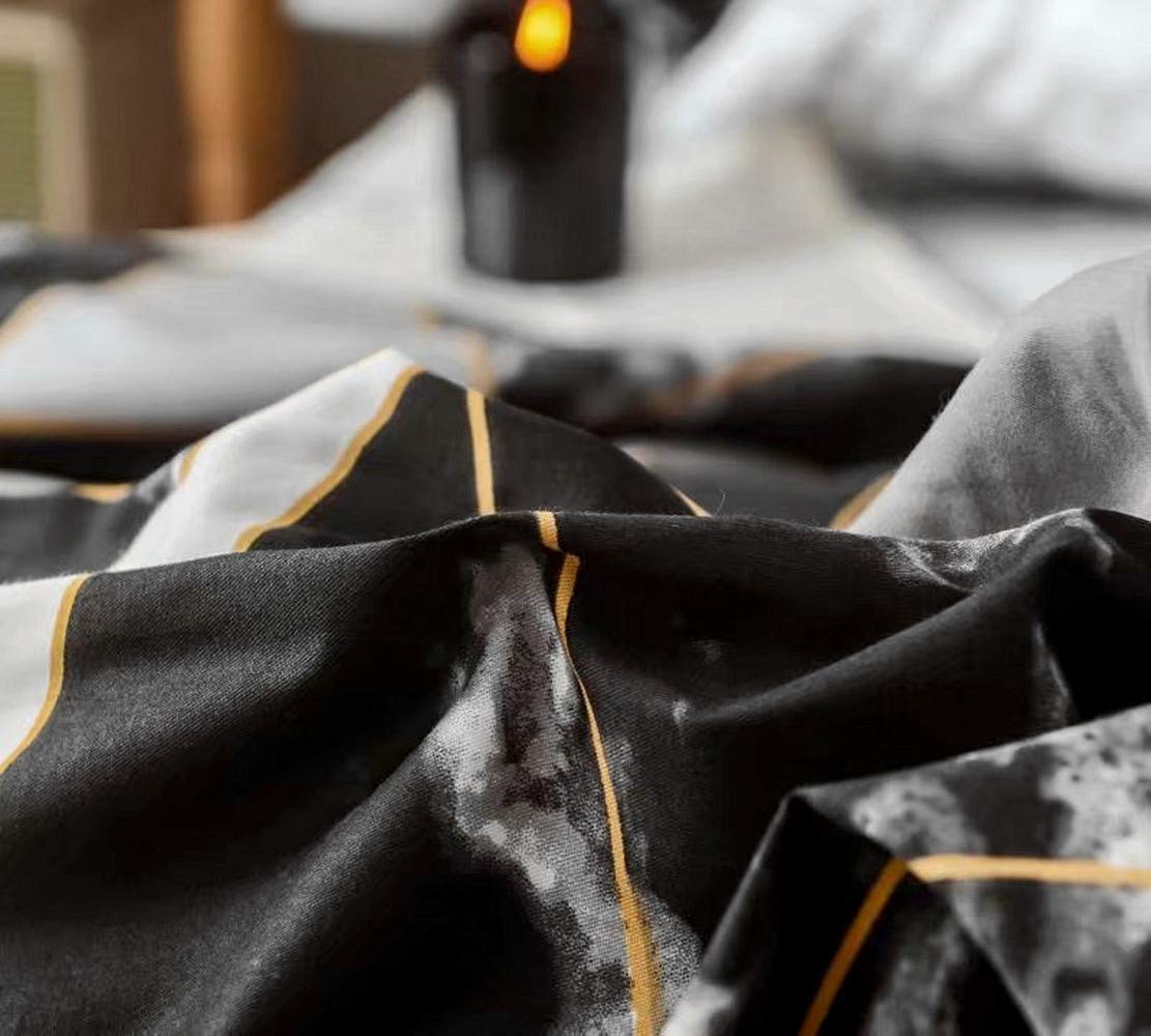 Houseri Queen Comforter Set Black White Grey Geometric Marble Plaid, 3 Pieces All Season Modern Chic Black Gold Line Bedding Sets Queen Size Soft Comfy Women Men Boys Aesthetic Diamond Grid Bed Quilt