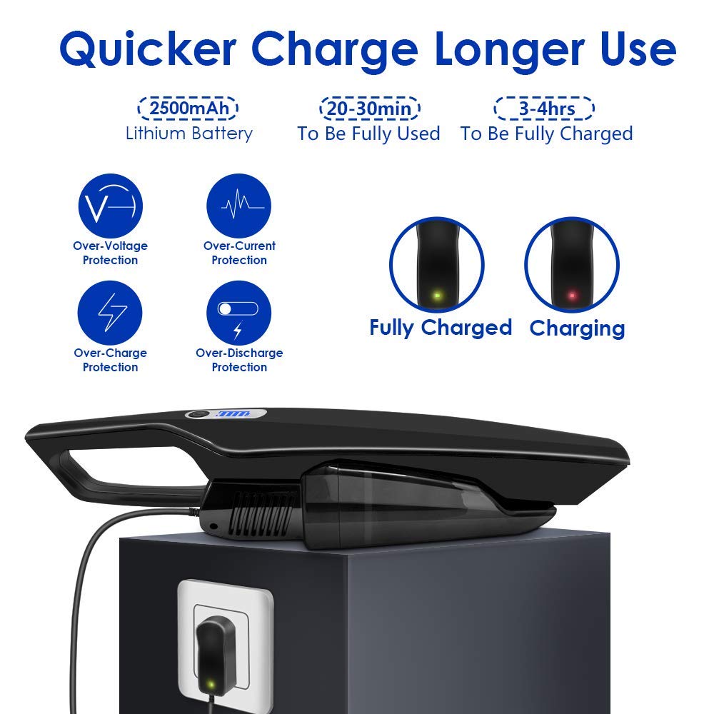 Handheld Vacuum Cordless, 7500PA Powerful Cyclonic Suction Portable Car Vacuum Cleaner Lightweight Hand Vac, 14.8V Li-ion Battery Powered Rechargeable Quick Charge with LED Display