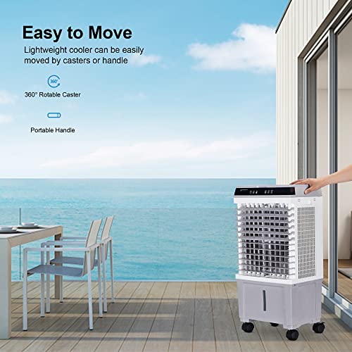 Uthfy Evaporative Air Cooler, Swamp Cooler with 5.3 Gallon Reservoir, 4 Ice Box, Remote, 12H Timer, 70°Oscillation Air Cooler Cooling Fan with 3 Speeds for Bedroom Home Office