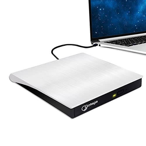 Gotega External DVD Drive, USB 3.0 Portable CD/DVD-RW Drive/DVD Player for Laptop CD ROM Burner Compatible with Laptop Desktop PC Windows Linux OS Apple Mac White