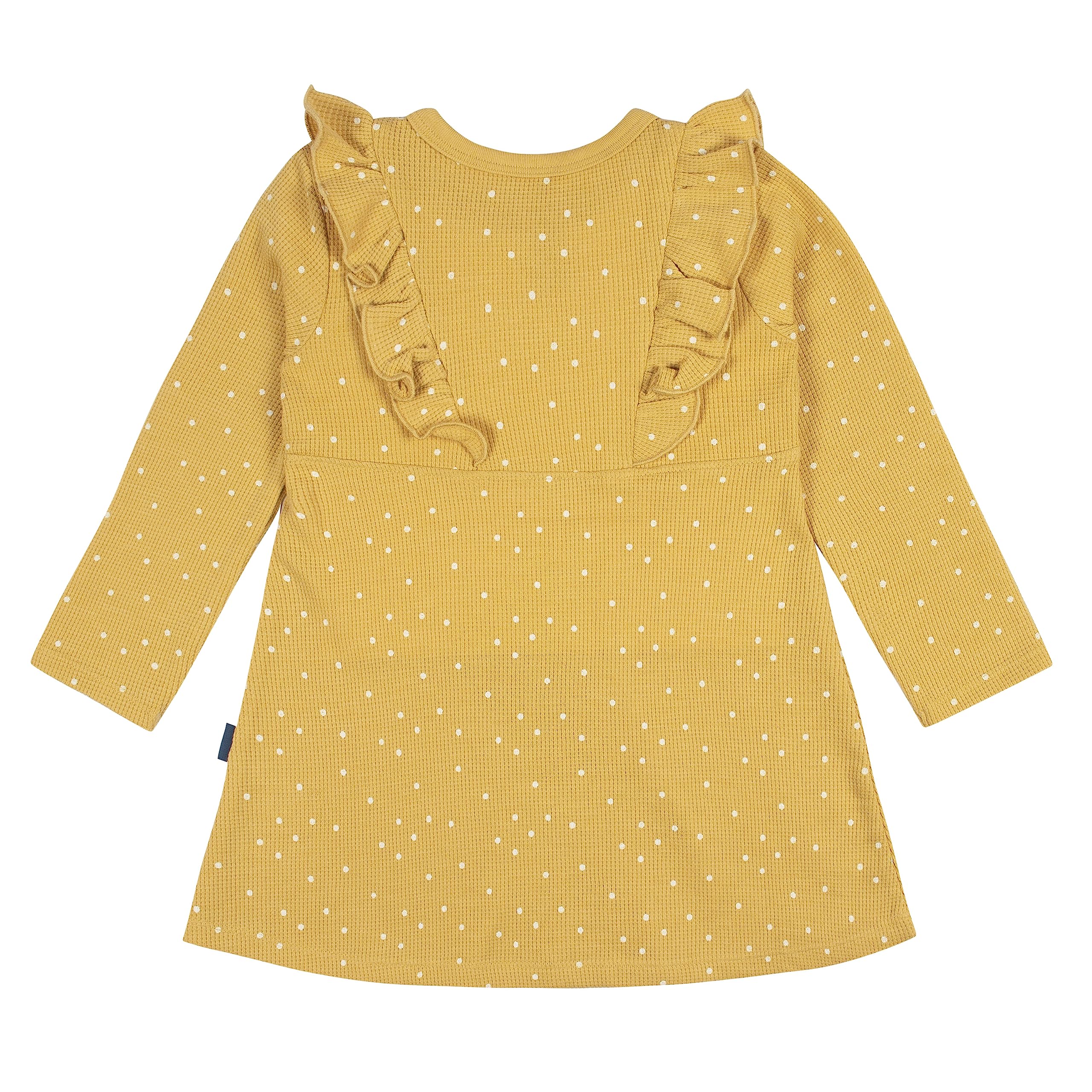 Gerber Baby Girls' Toddler Long Sleeve Dress with Ruffle Detail, Yellow Dots, 18 Months