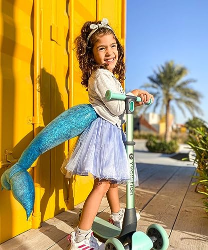 Yvolution Y Glider Nua | Three Wheel Foldable Kick Scooter for Kids with Storage Accessory for Children Ages 3+ Years (Blue)