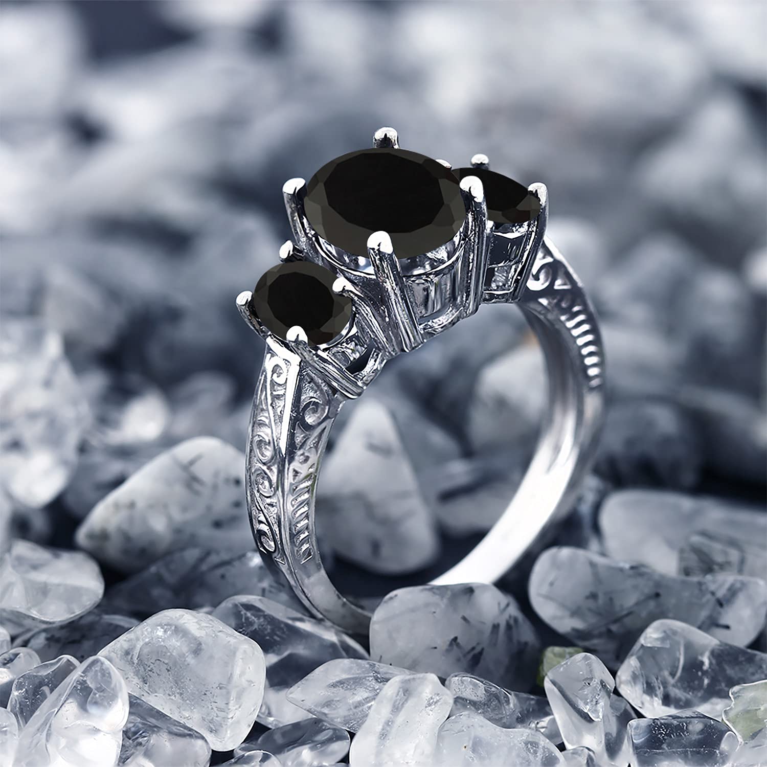 Gem Stone King 925 Sterling Silver Gemstone Birthstone 3-Stone Ring | Oval 9X7MM and 6X4MM | Three Stone Wedding Engagement Anniversary Promise Ring For Women