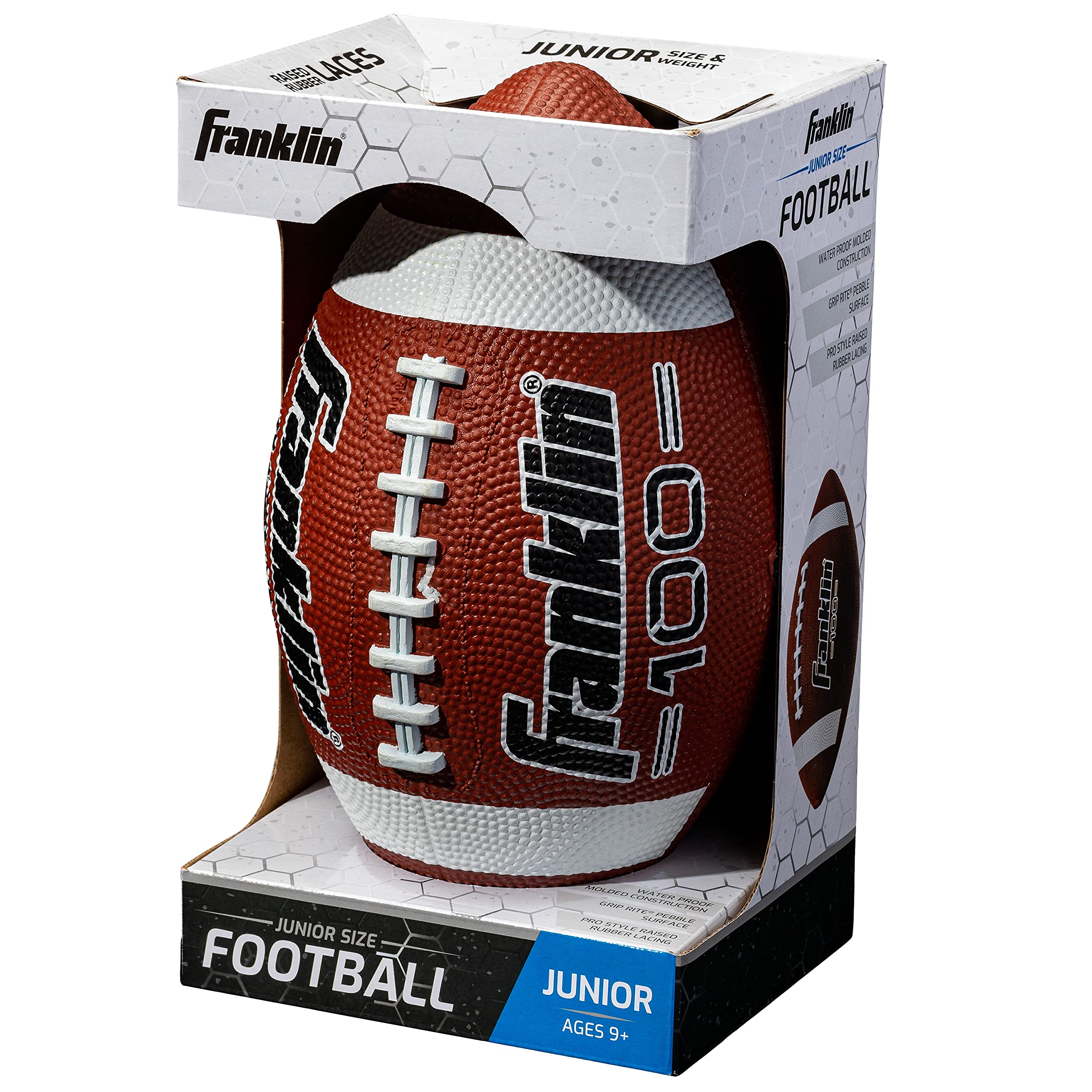 Franklin Sports Junior Football - Grip-Rite 100 - Kids Junior Size - Youth - Durable Outdoor Rubber Football - Classic Brown