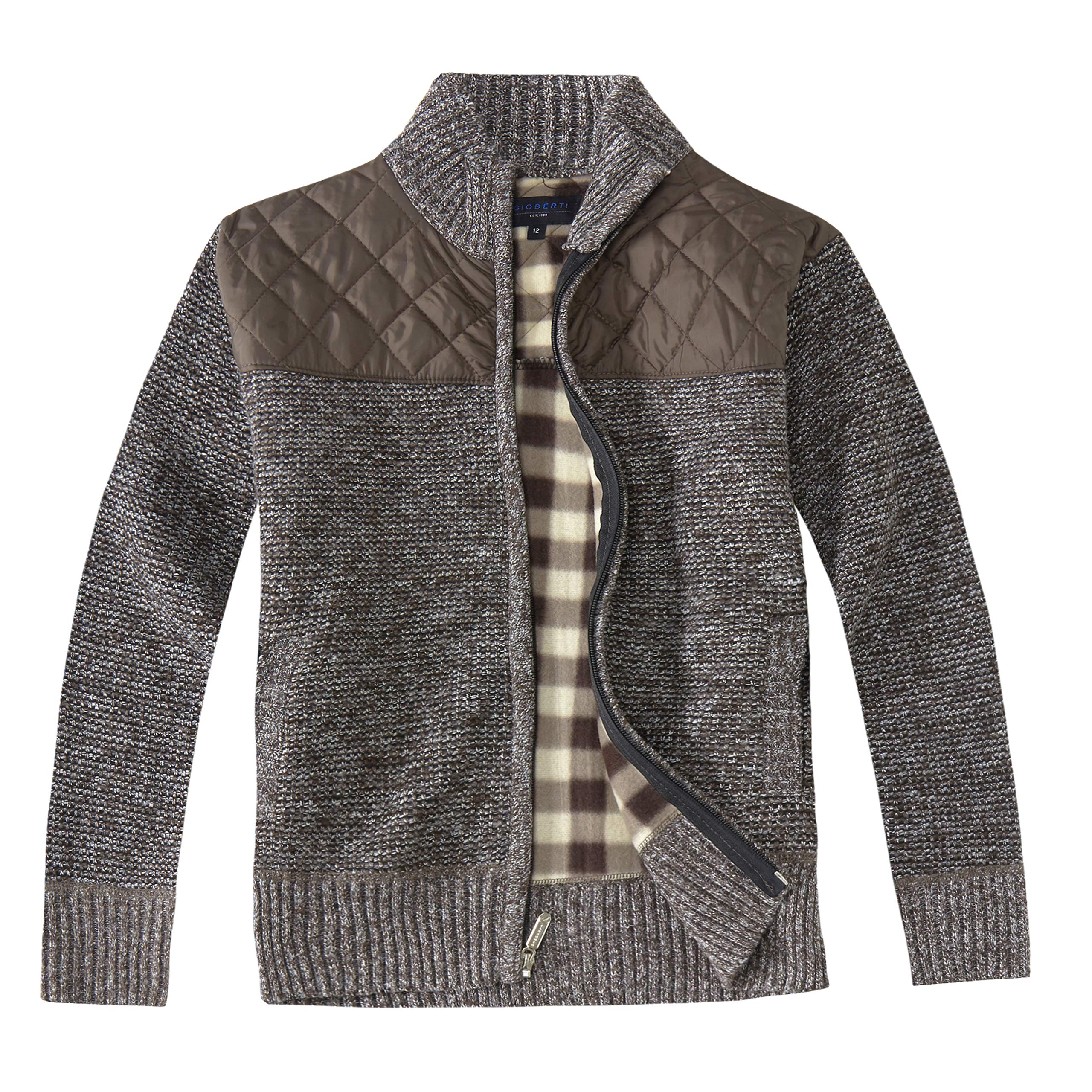 Gioberti Boy's Knitted Full Zip Cardigan Sweater with Soft Brushed Flannel Lining, Melange Coffee, Size 5