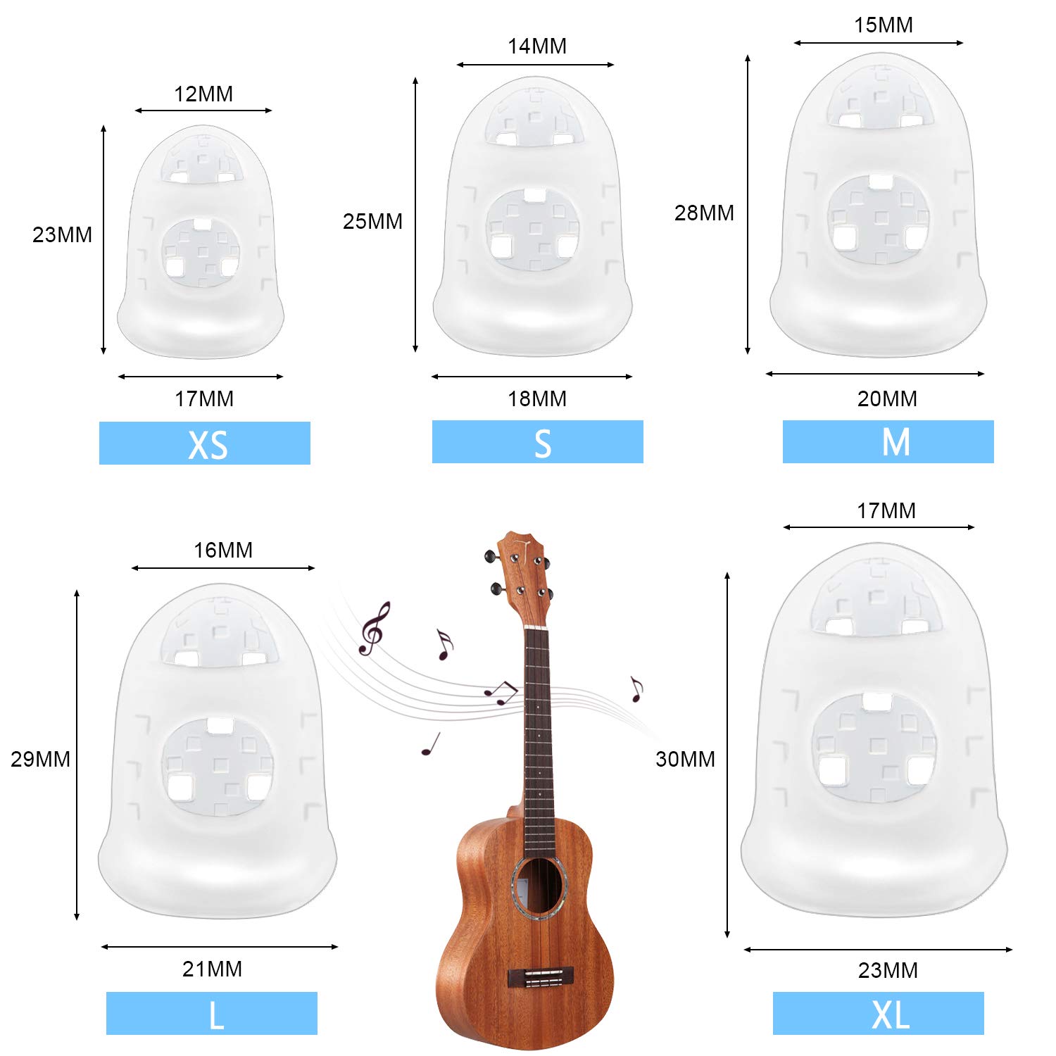 Guitar Fingertip Protectors - 40 Pcs Silicone Guitar Finger Guards Protection Covers Caps for Guitar Ukulele Bass, Sewing and Embroidery (5 Sizes) (Transparent)