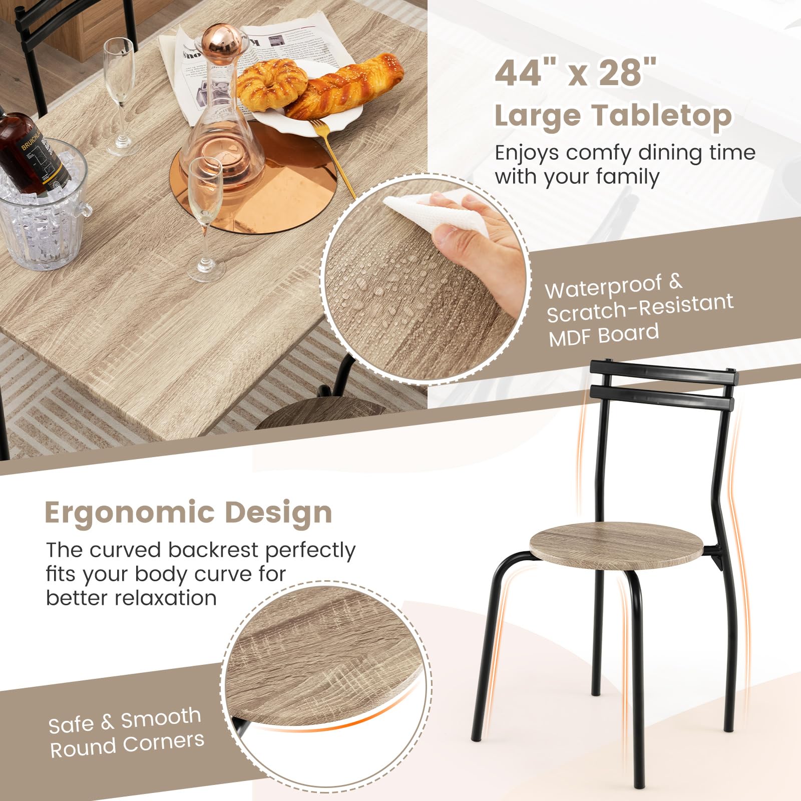 Giantex 5-Piece Dining Table Set, Modern Rectangular Dining Table & 4 Armless Chairs with Metal Frame, Kitchen Dining Room Furniture Set for 4, Space-Saving Dinette Set for Breakfast Nook, Natural