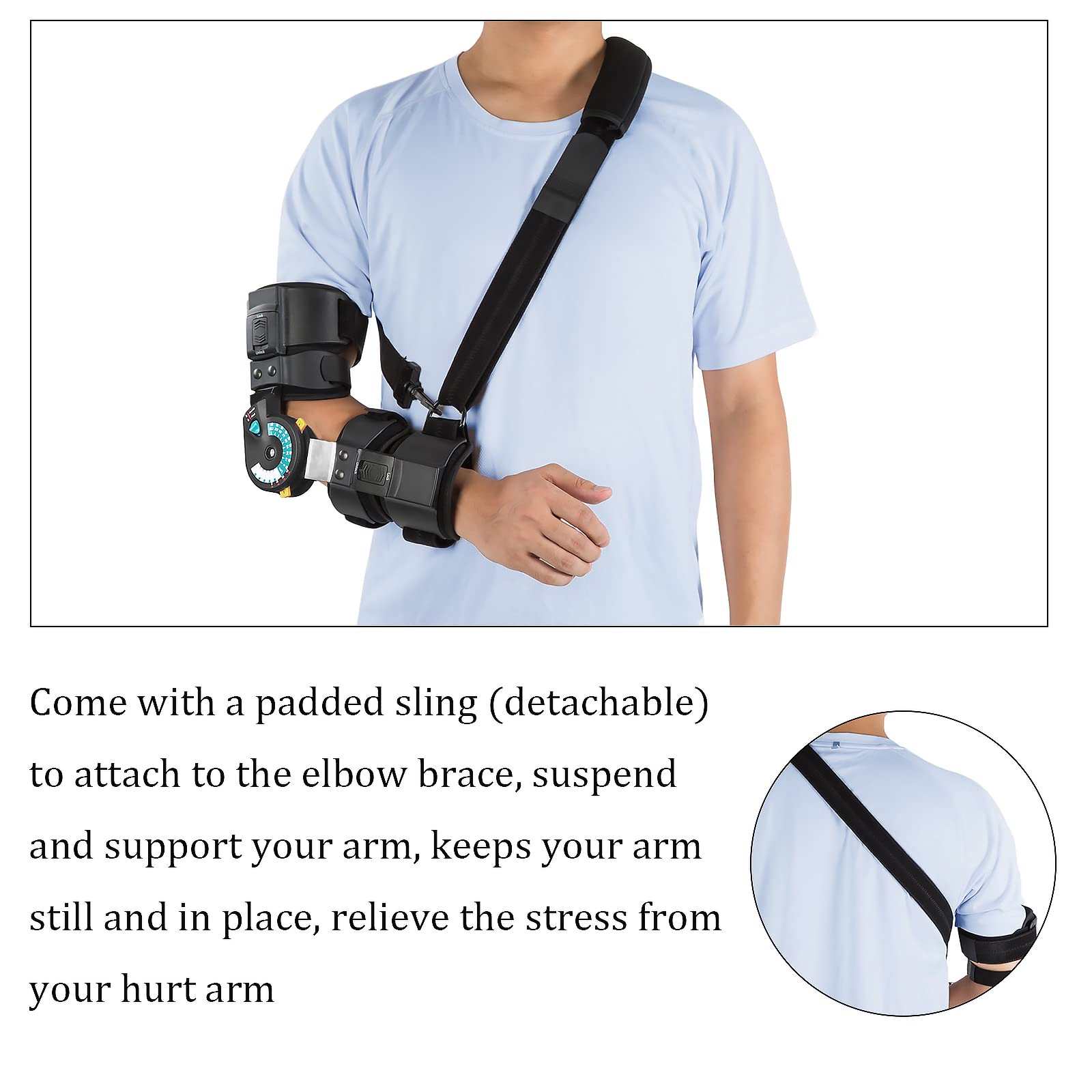 Jewlri Hinged ROM Elbow Brace Post OP Elbow Brace with Strap Stabilizer Splint Arm Injury Recovery Surgery Support Fracture Rehabilitation Right Hand