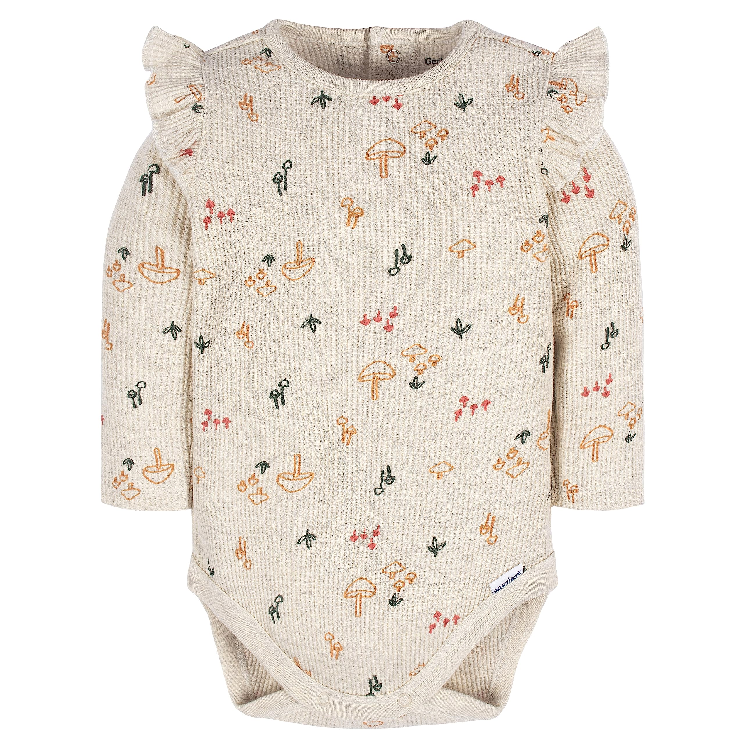 Gerber Baby Girl's 2-Pack Long Ruffle Sleeve Onesies, Mushrooms