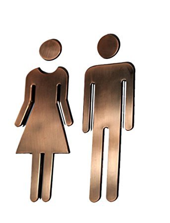 Z-COLOR Modern Acrylic Bathroom Sign Decor Adhesive Foil Backed Men's and Women's Unisex (Bronze)